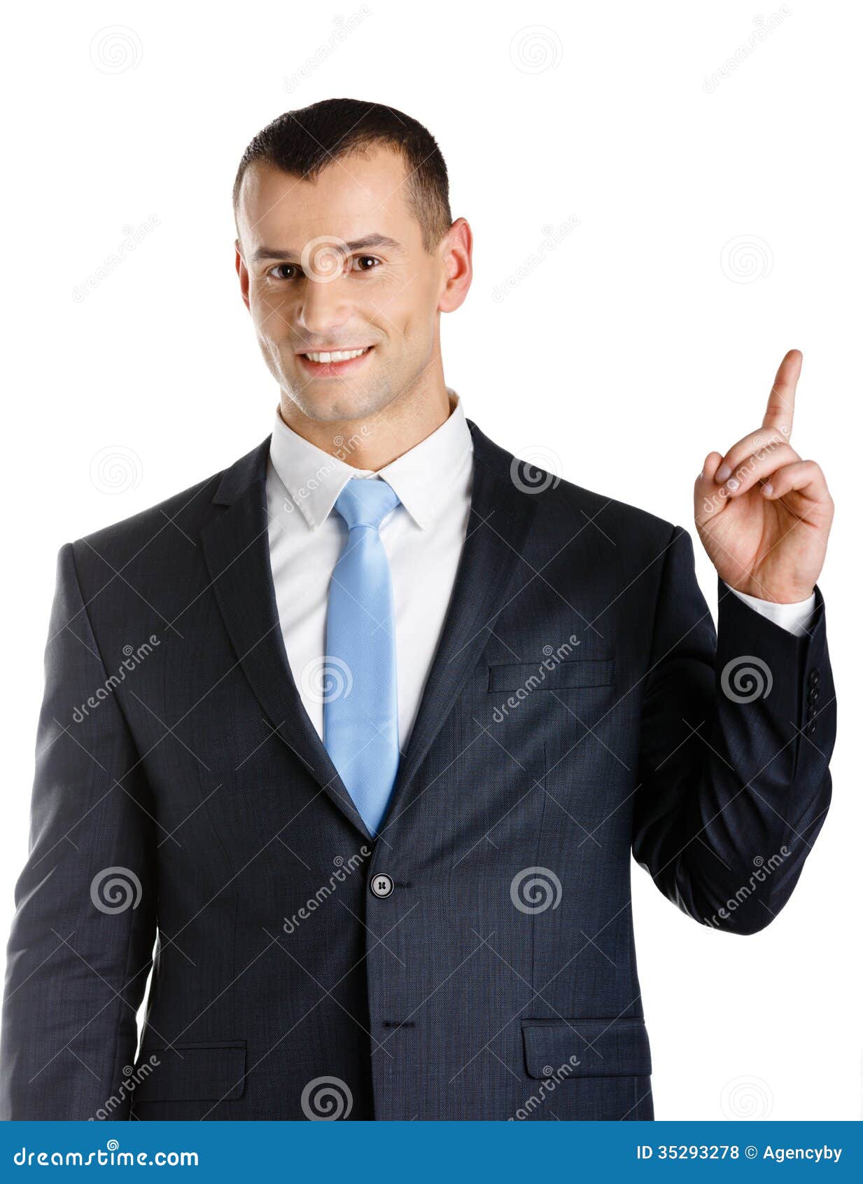 Businessman Pointing Up Hand Gesture Stock Photo - Image of cheerful ...