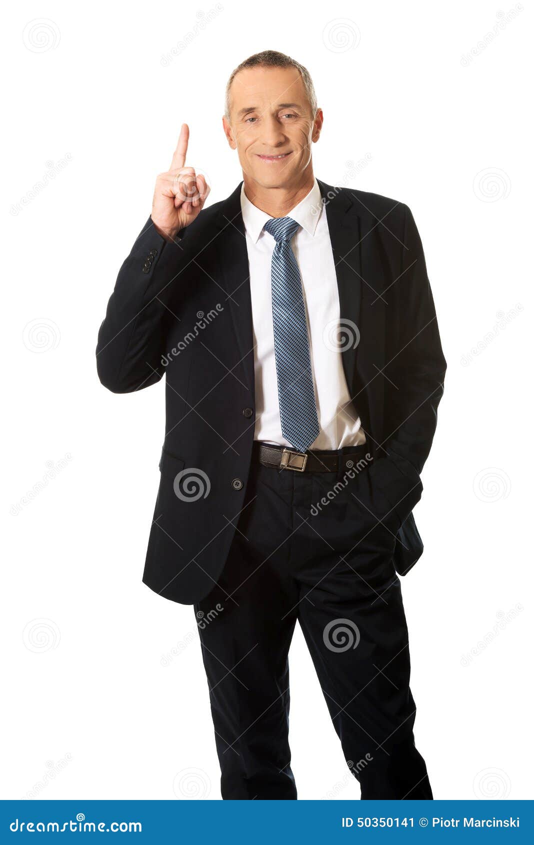 Businessman Pointing Upwards with One Hand Stock Image - Image of ...