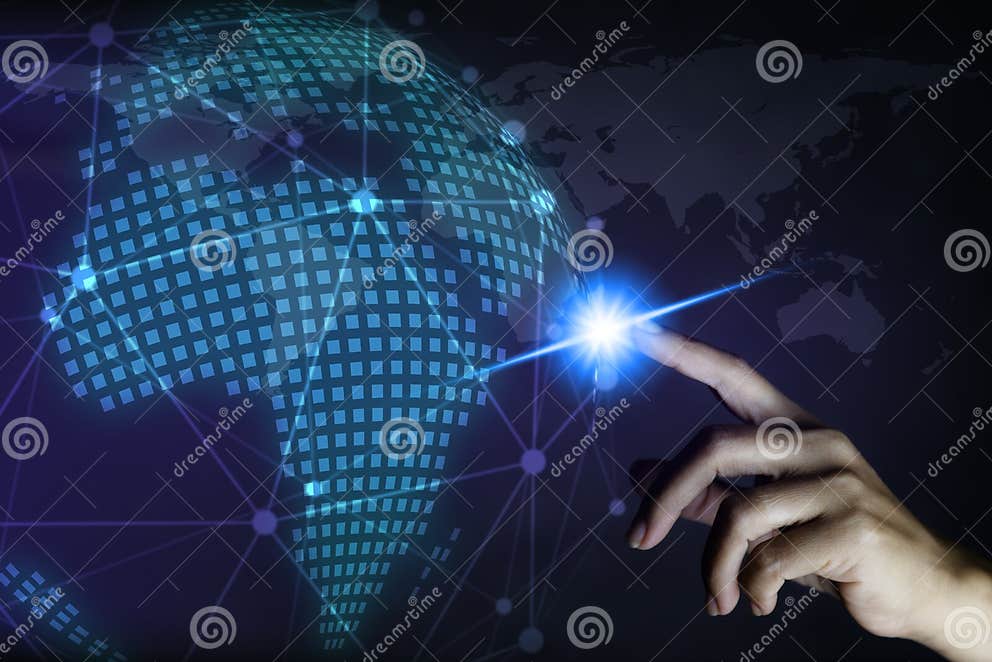 Businessman Pointing Virtual Screen Interface Technology Internet Connection. Information ...