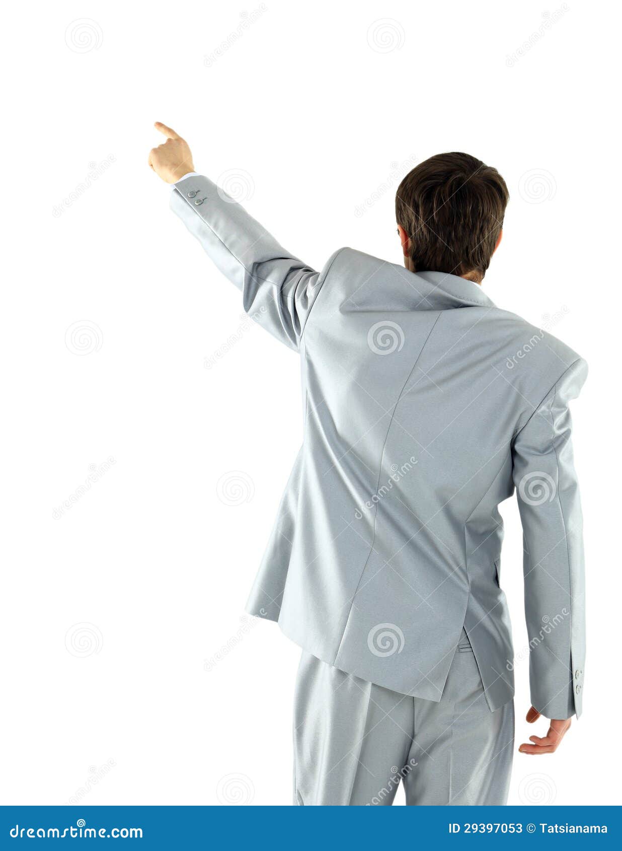 Businessman Pointing at Wall Stock Image - Image of caucasian, backview ...