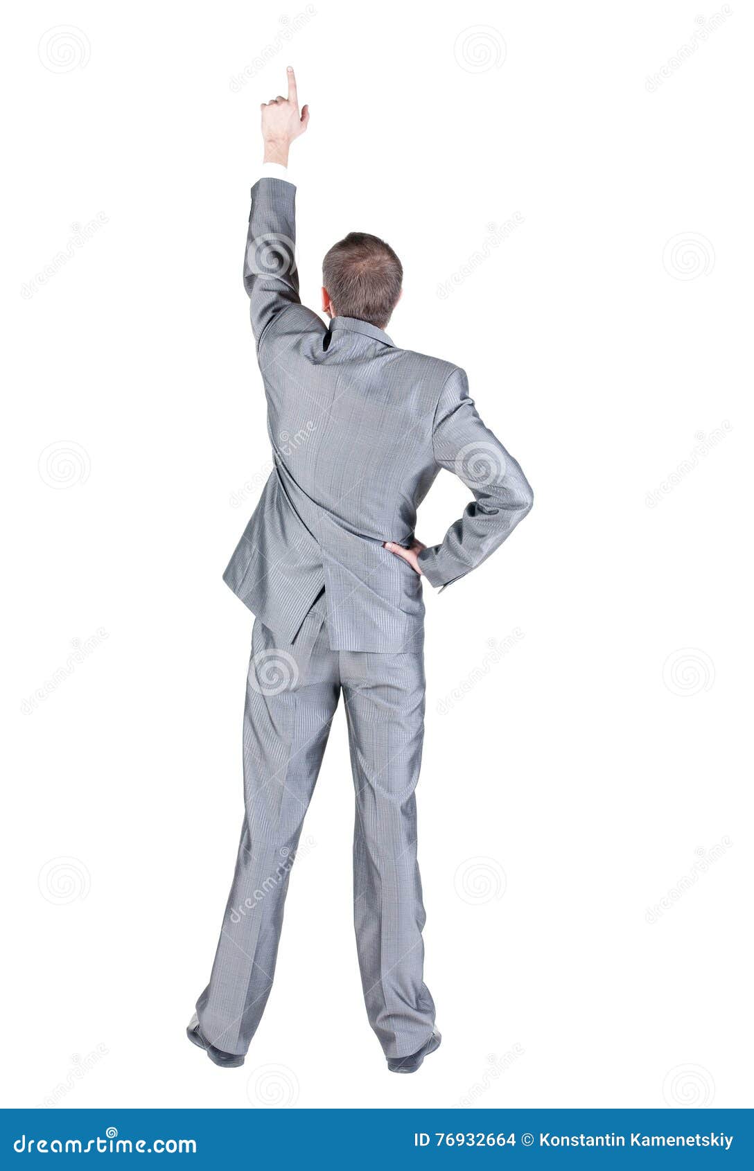 Businessman Pointing at Wall. Rear View Stock Photo - Image of ...