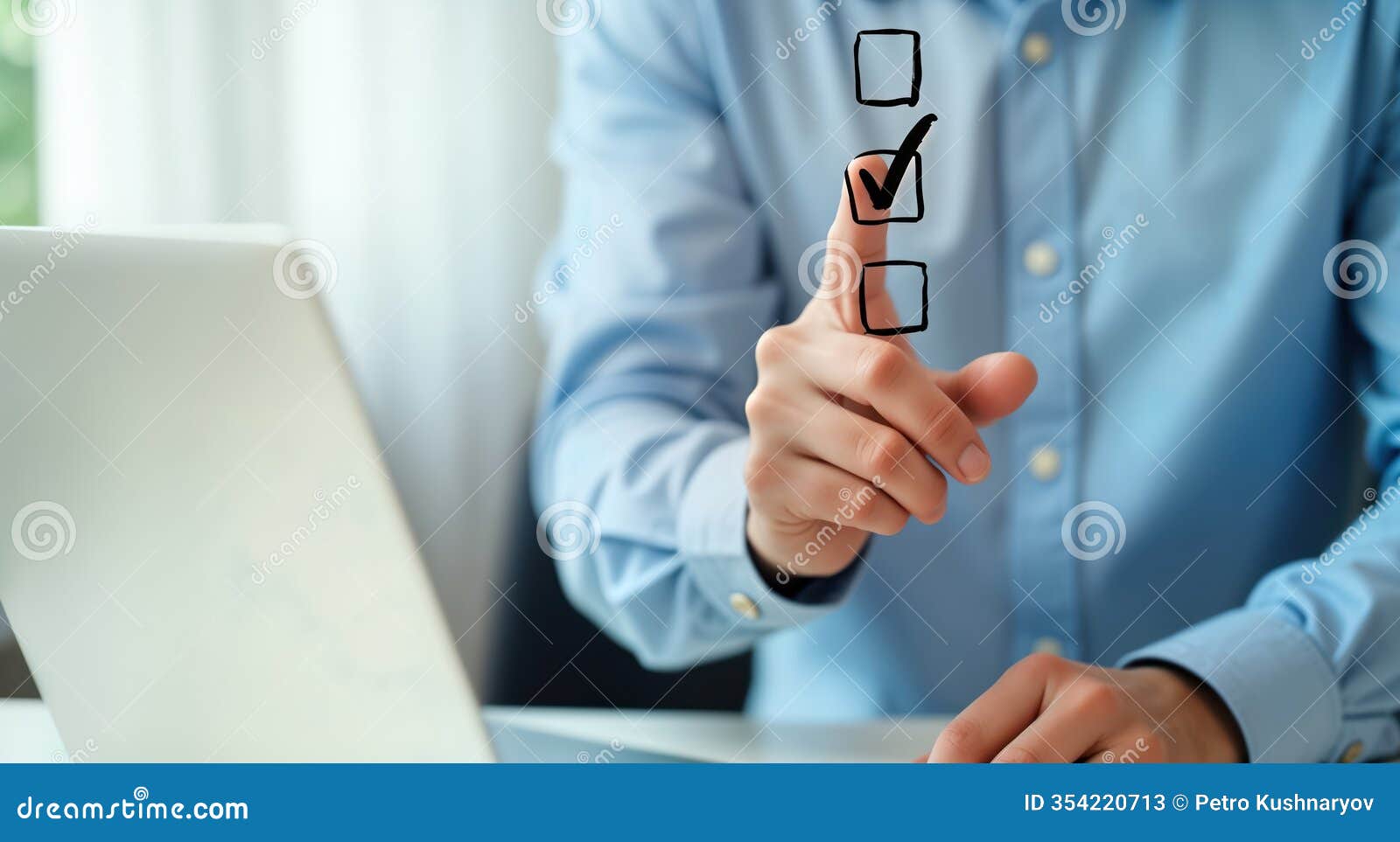 Businessman Points at Checkbox. Approves Project Concept. Uses ...