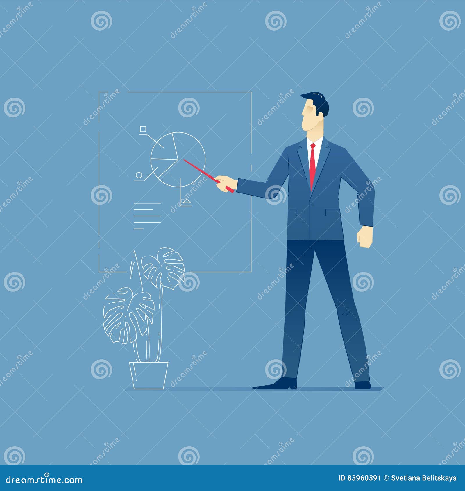 Businessman Points with Pointer Stick at a Chart Stock Illustration ...