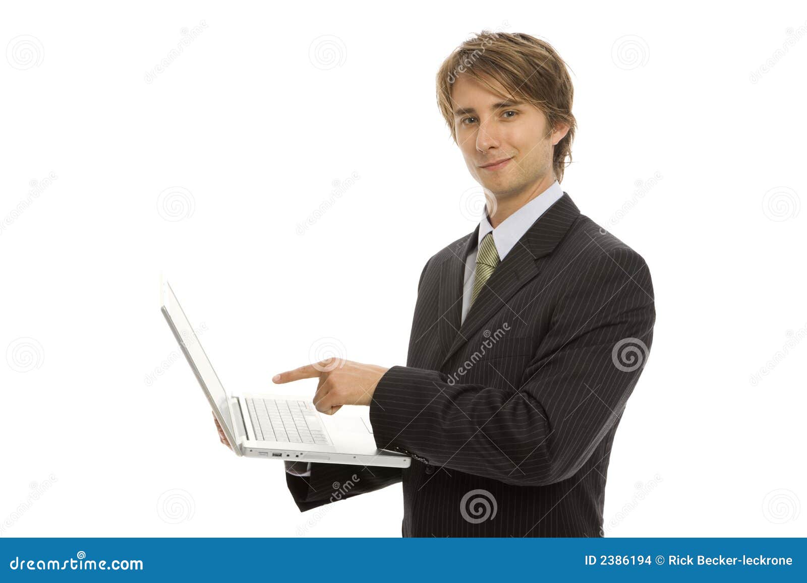 Businessman Points To Laptop Stock Photo - Image of notice, computer ...