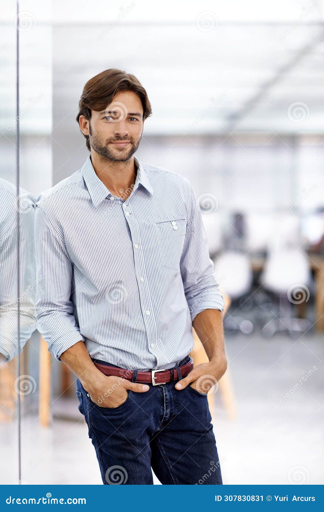 Businessman, Portrait and Happy by Glass Wall for Professional ...
