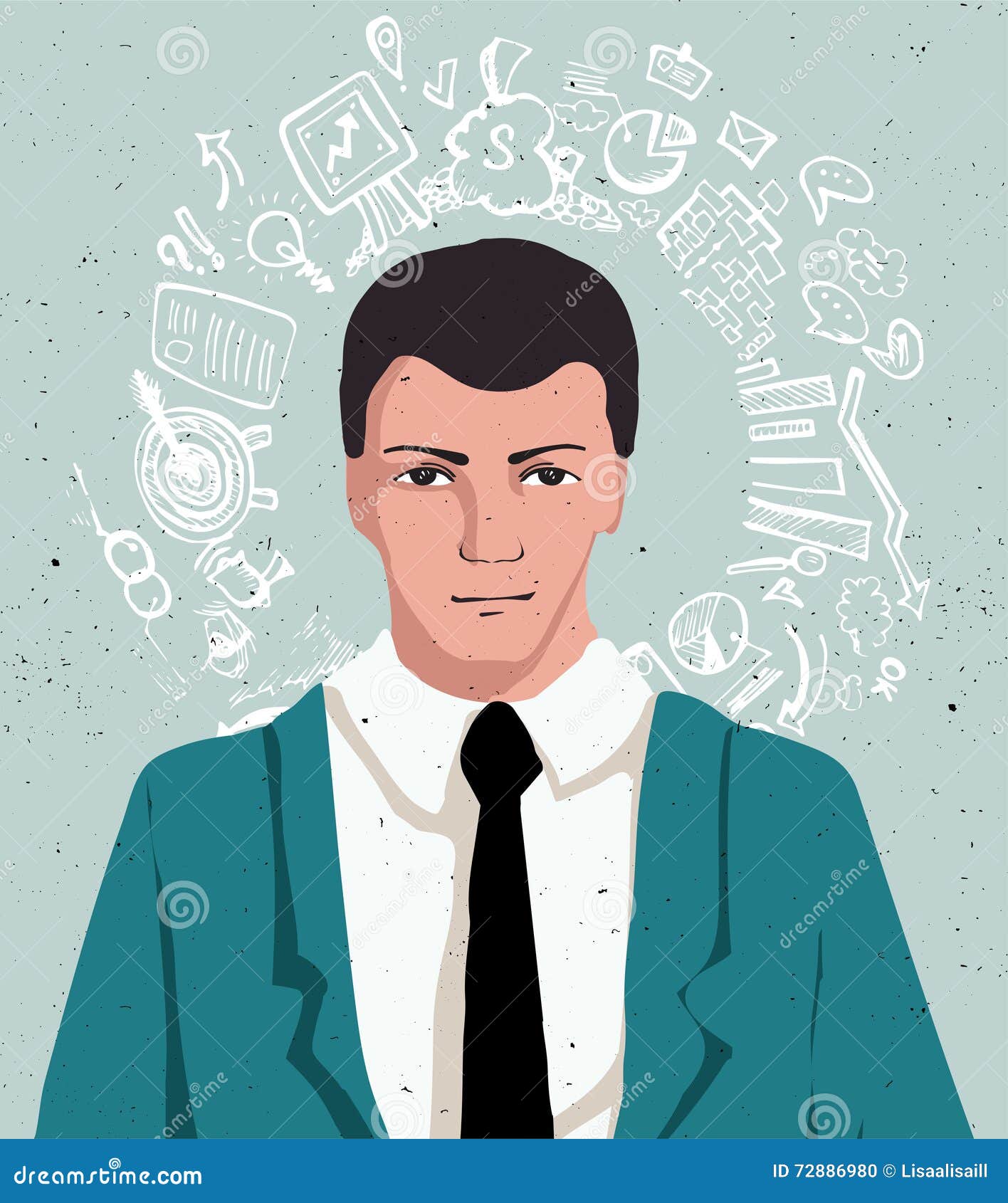 Businessman Portrait - Thinking Man in Suit with Infographics Stock ...