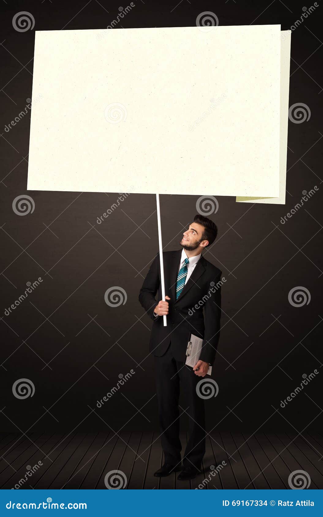 Businessman with Post-it Paper Stock Photo - Image of folder ...
