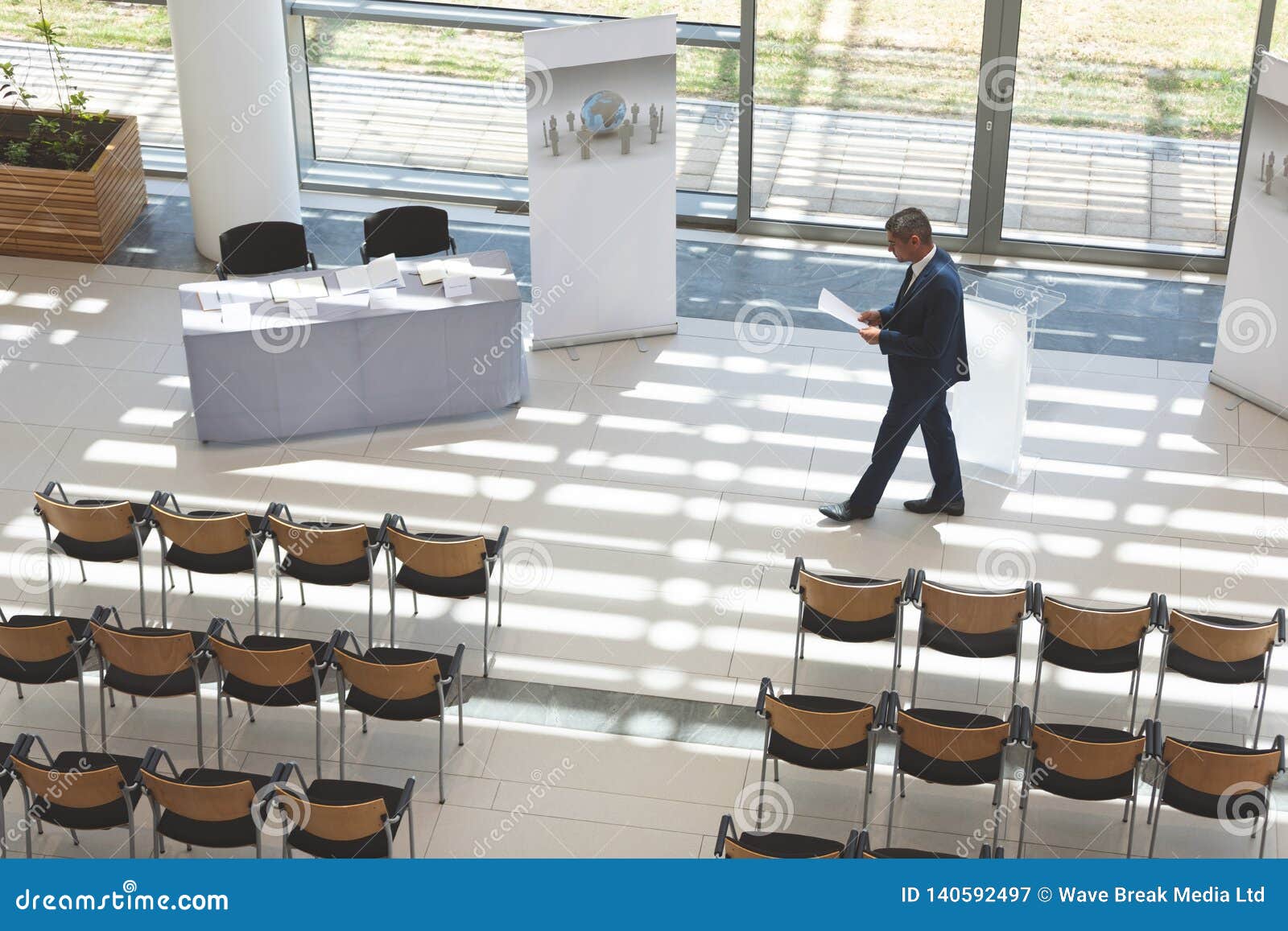 Businessman Practising Speech in Empty Conference Room Stock Image ...