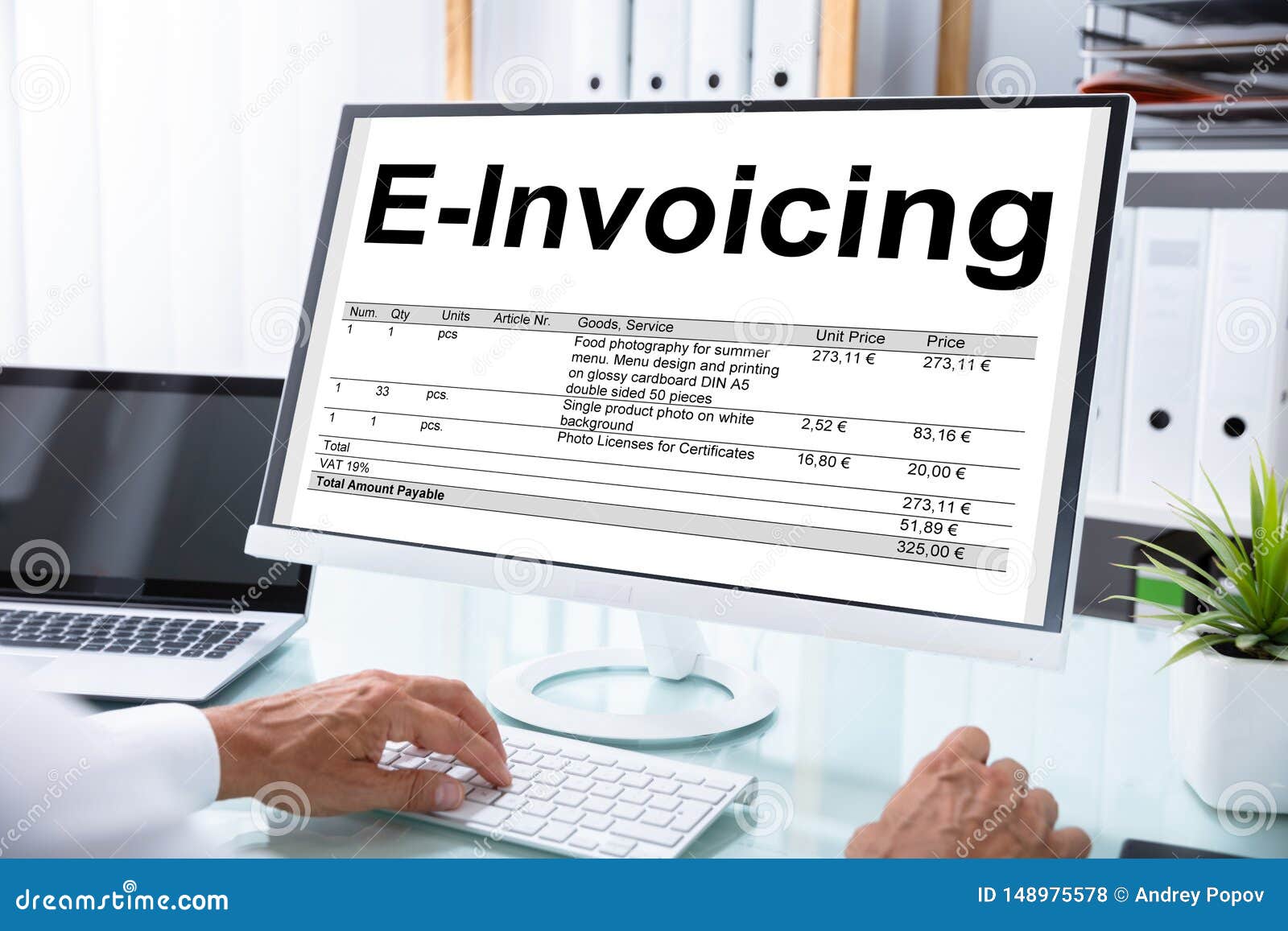 Businessman Preparing E-invoicing Bill on Computer Stock Photo - Image ...