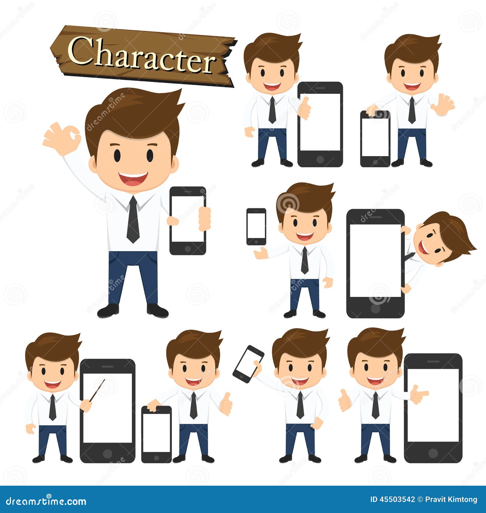 Businessman Present Phone Character Set Vector Stock Vector ...