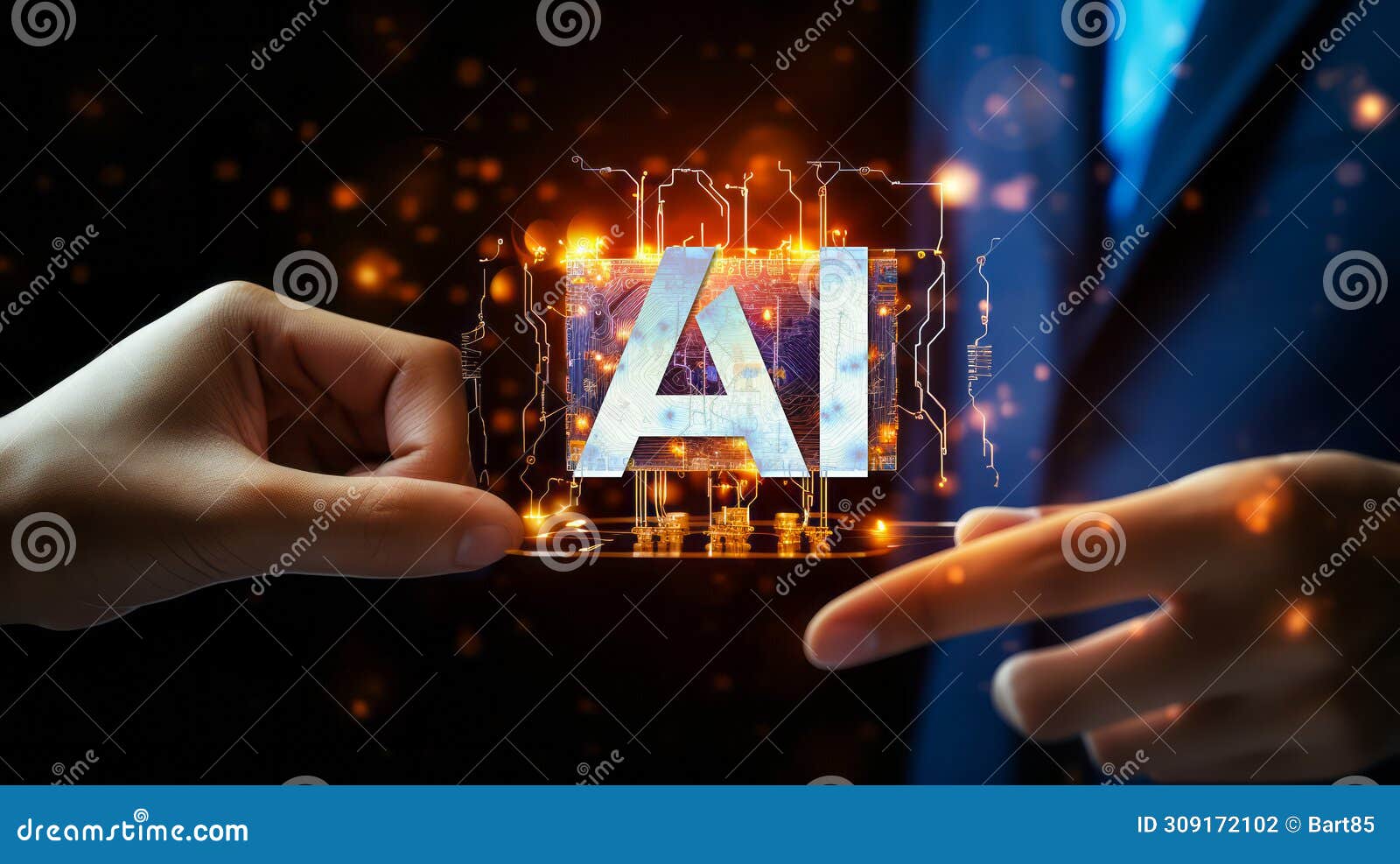 Businessman Presenting Advanced Artificial Intelligence Chip with ...
