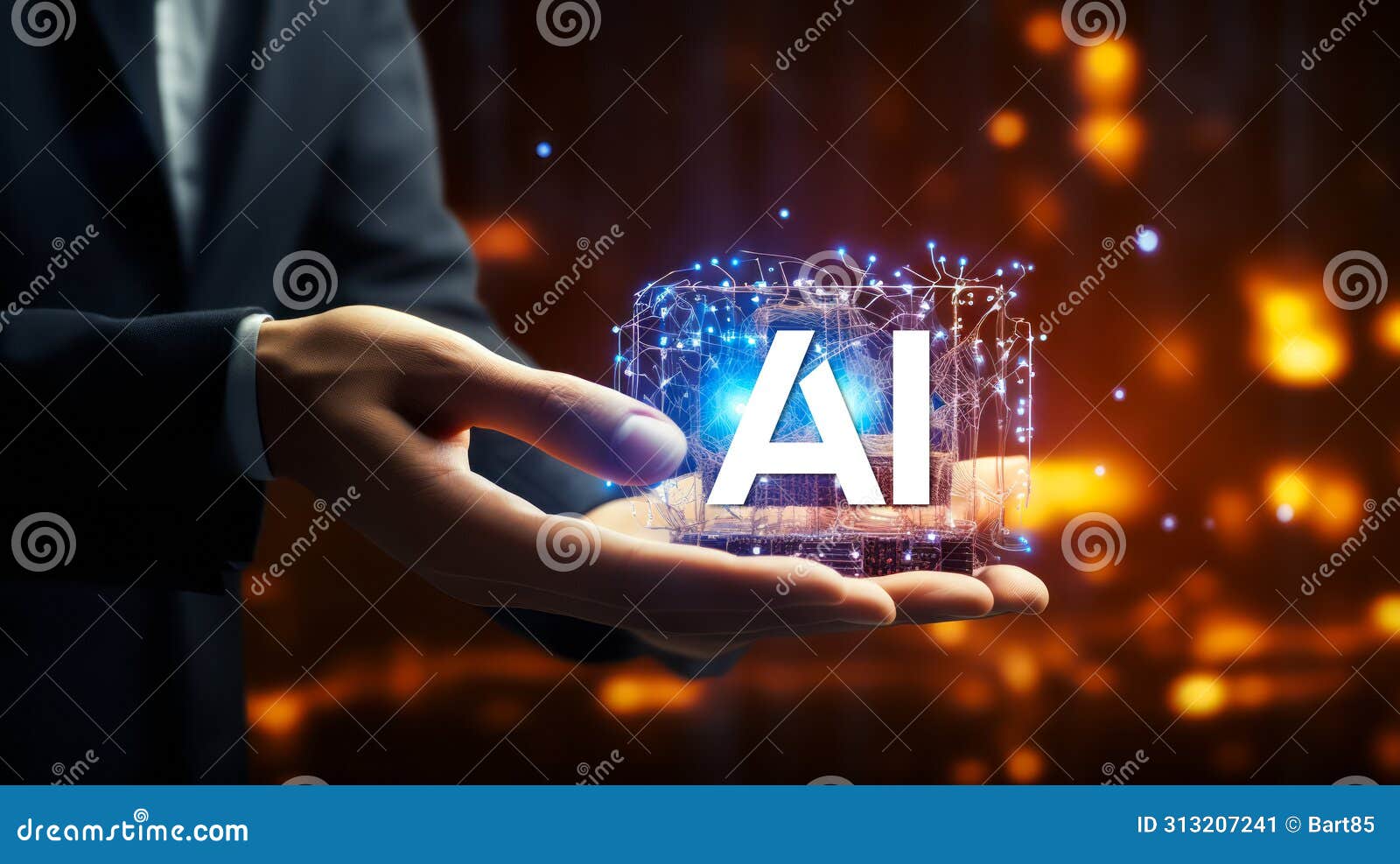 Businessman Presenting Advanced Artificial Intelligence Chip with ...