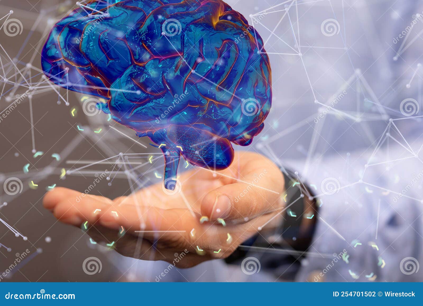 Businessman Presenting the 3D Rendered Blue Brain in Cyberspace ...