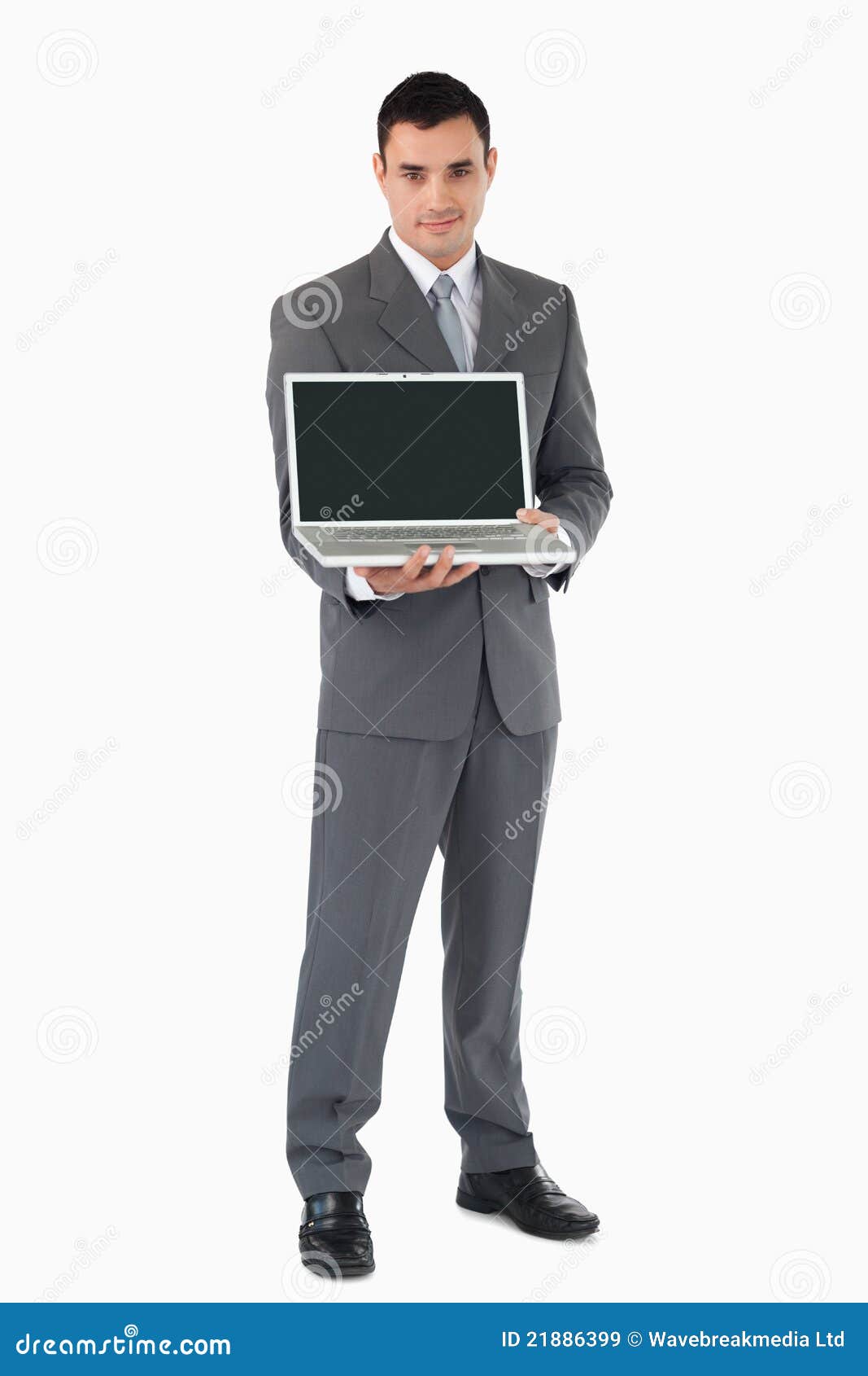 Businessman Presenting His Laptop Stock Image - Image of isolated ...