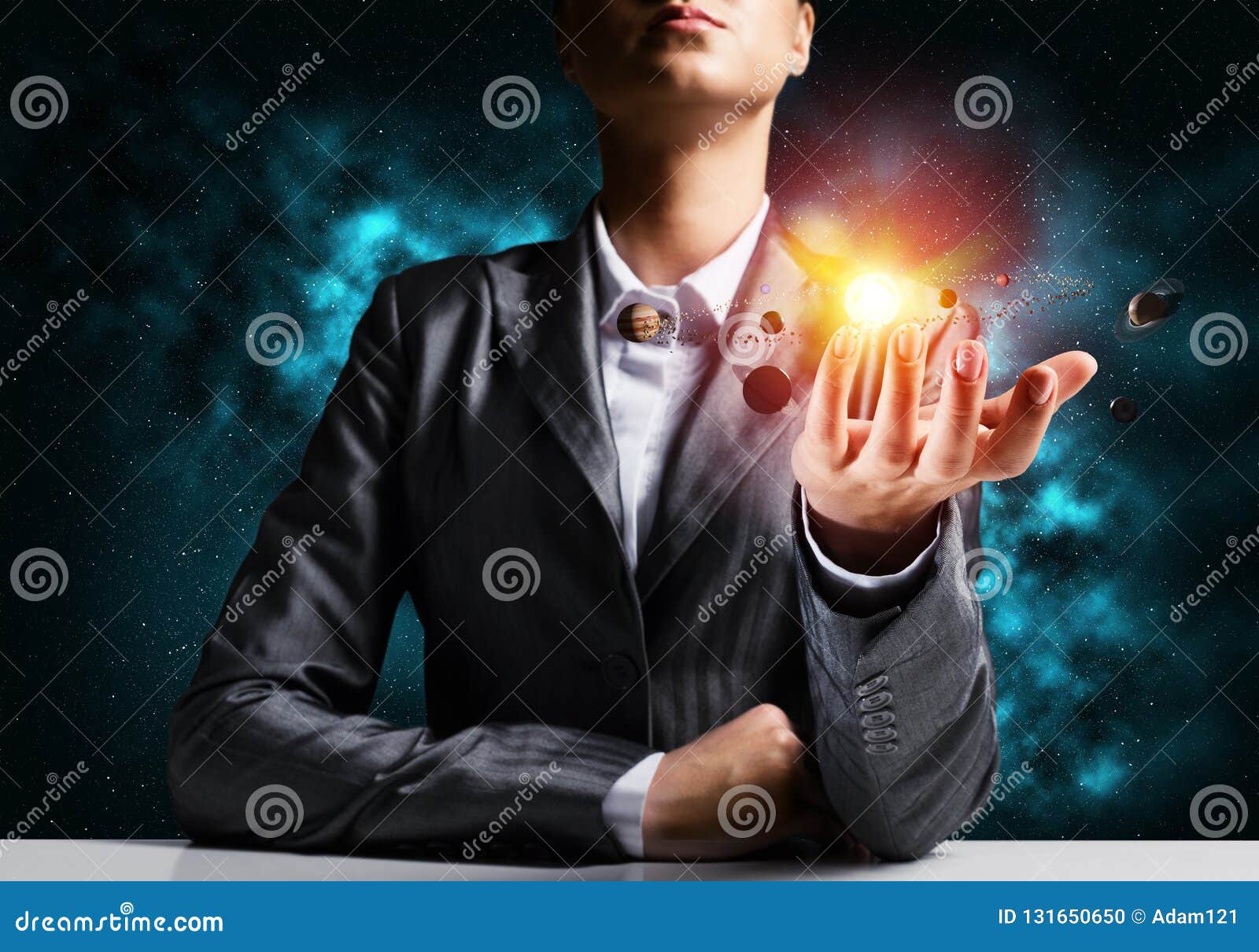 Businessman Presenting Solar System. Stock Photo - Image of backgrounds ...