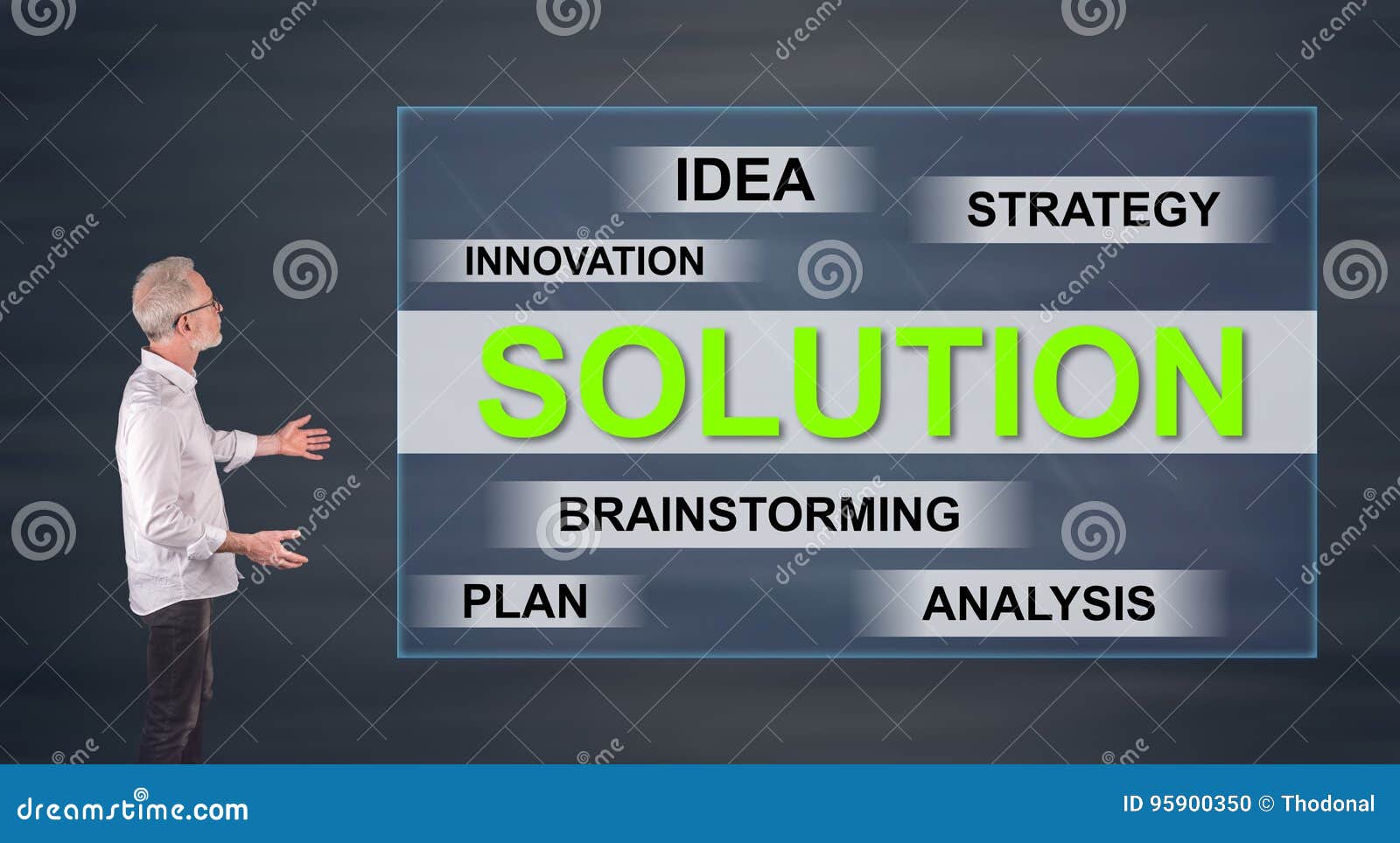 Businessman Presenting a Solution Concept on a Wall Screen Stock Photo ...