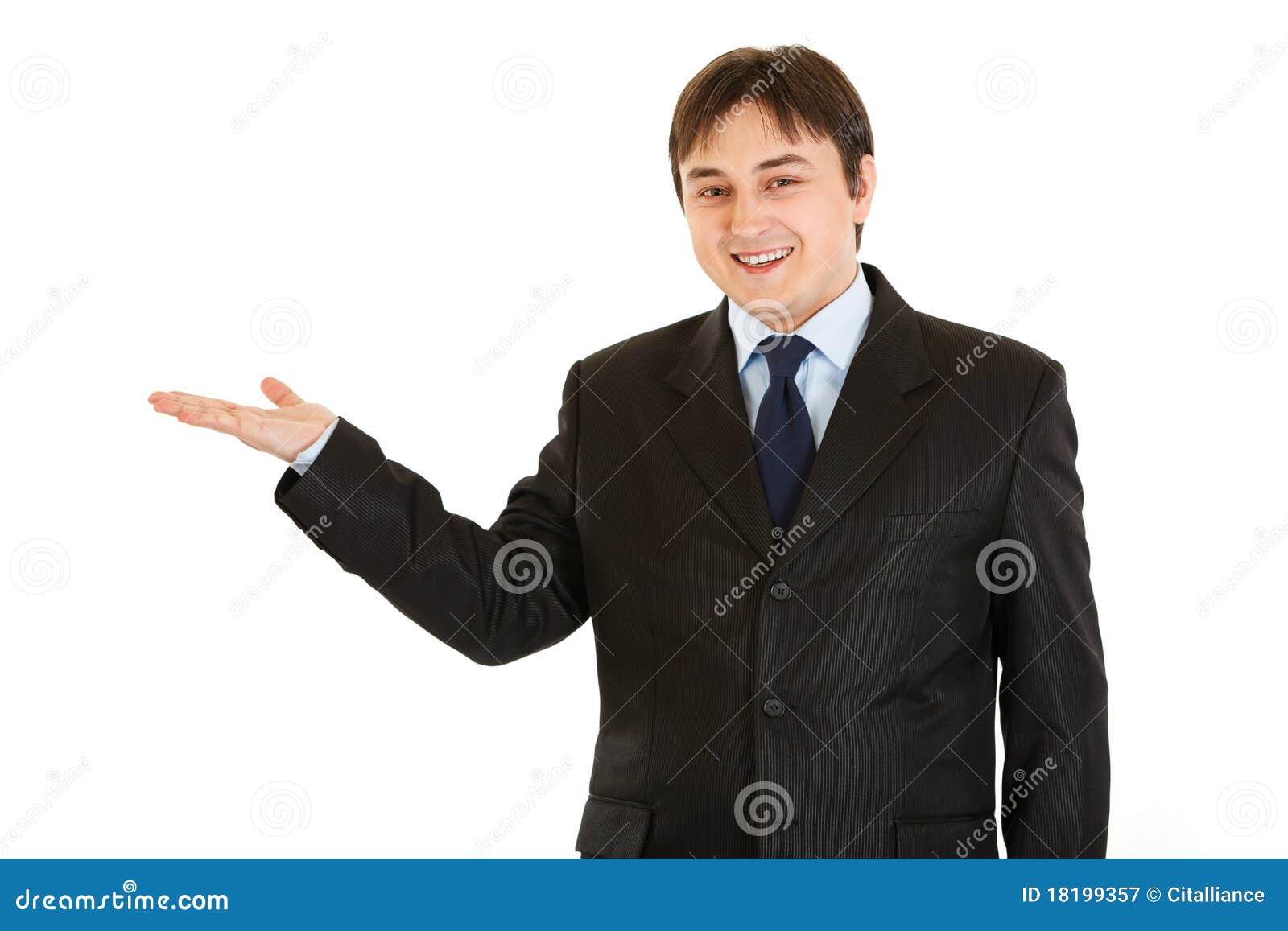 Businessman Presenting Something on Empty Hand Stock Image - Image of ...