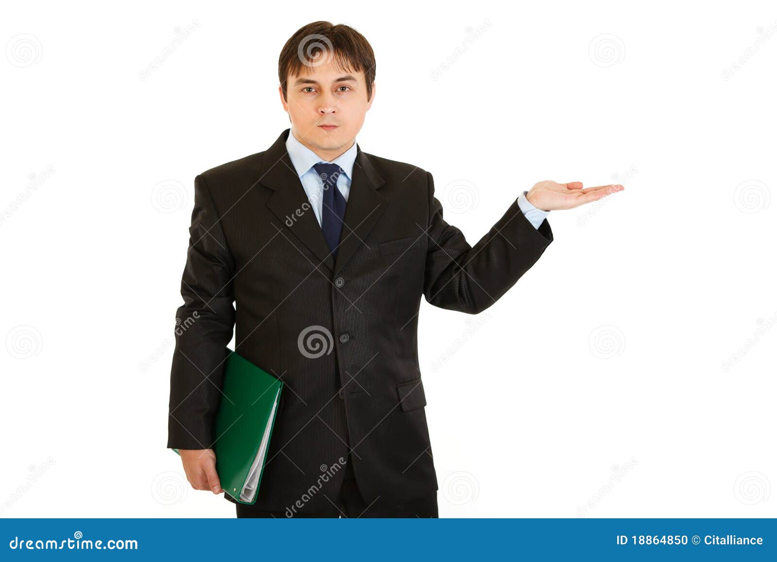 Businessman Presenting Something on Empty Hand Stock Photo - Image of ...