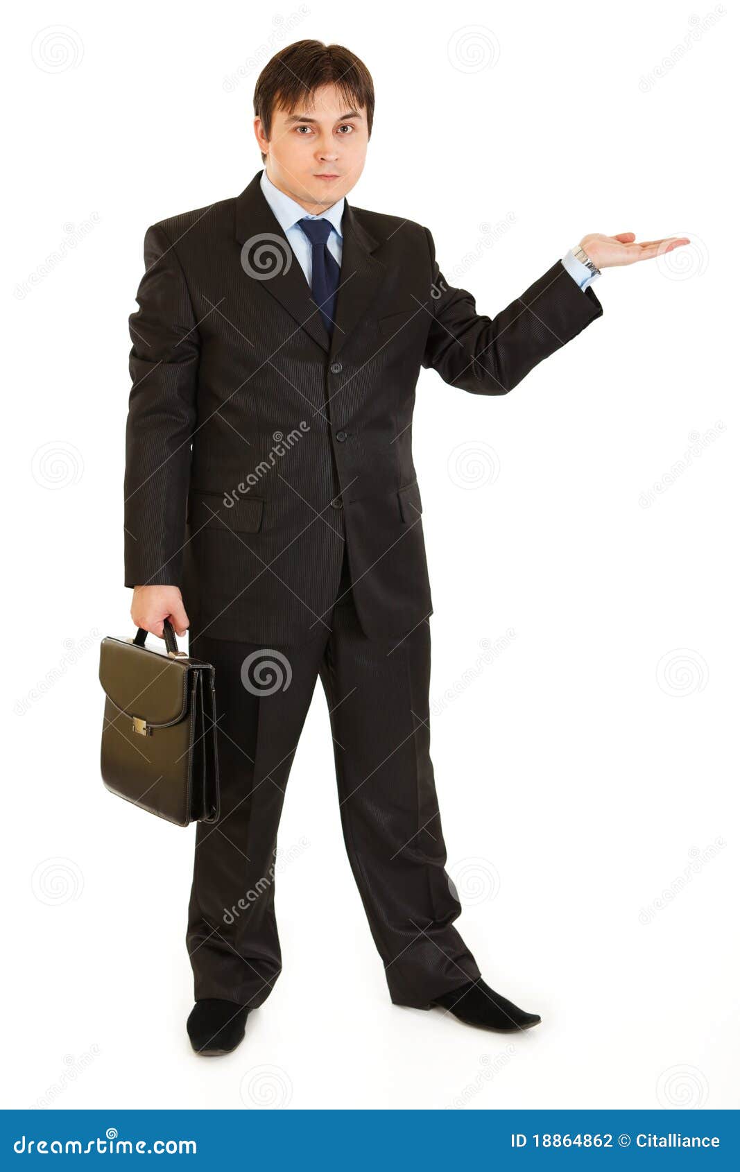 Businessman Presenting Something on Empty Hand Stock Photo - Image of ...