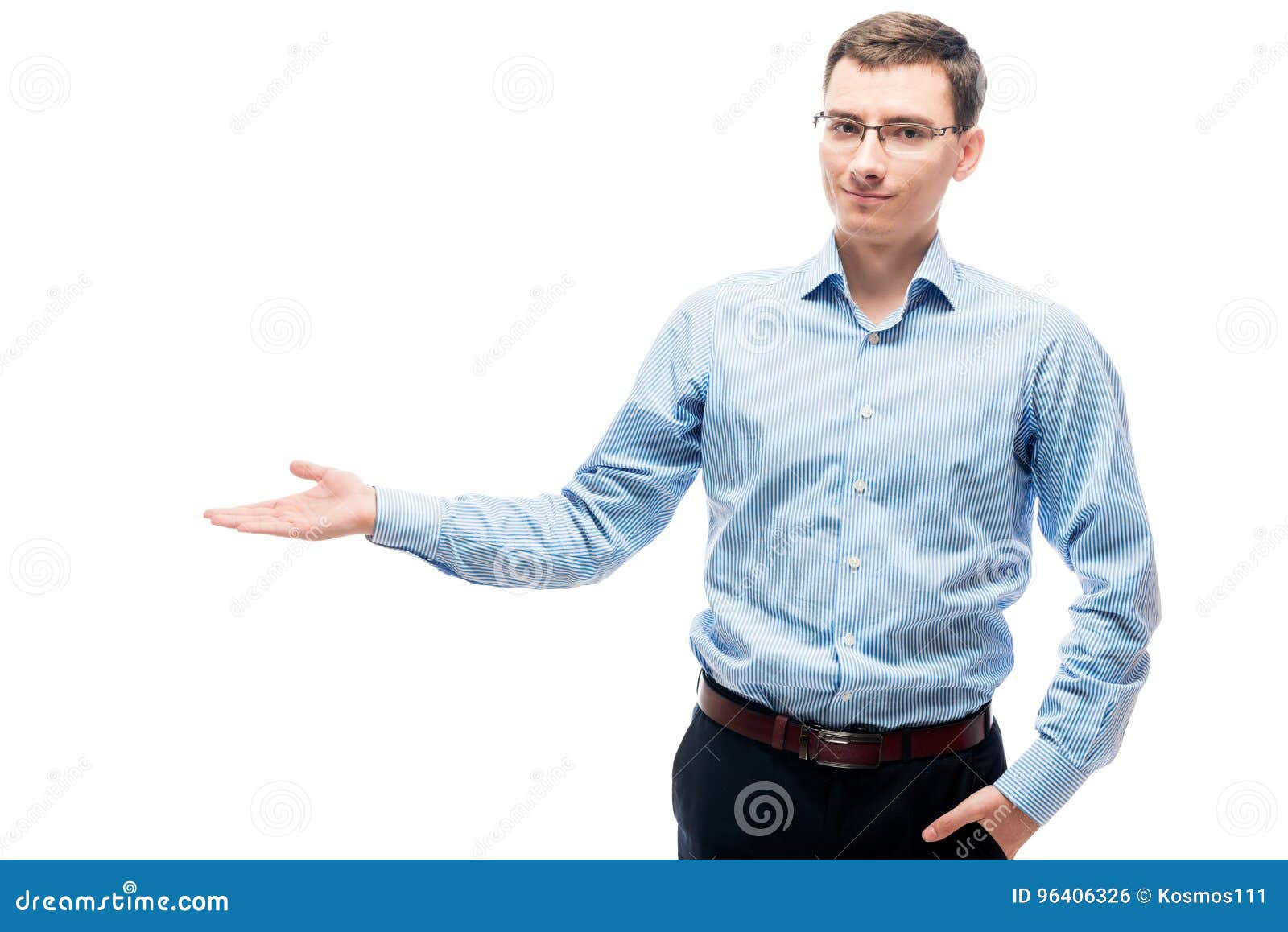 Businessman Presenting Space To the Left on a White Stock Photo - Image ...
