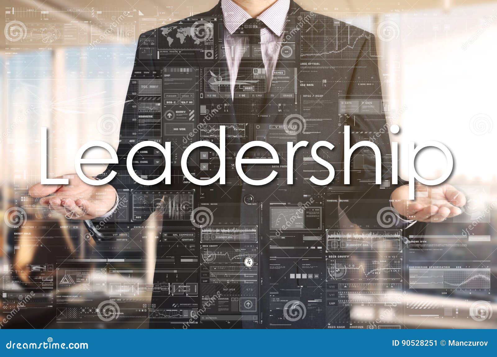 Businessman Presenting Text Leadership on Virtual Screen. Stock Image ...