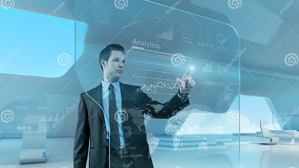 Businessman Press Graph Future Technology Touchscreen Interface Stock ...