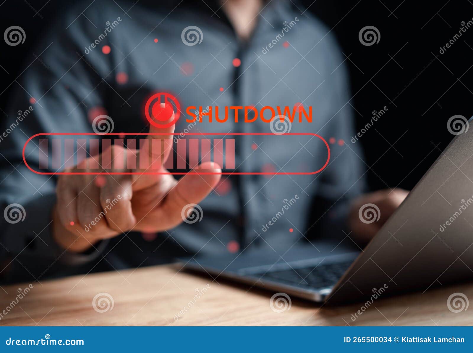 Businessman Press Shutdown Button on Virtual Screen. Shut Down Digital ...