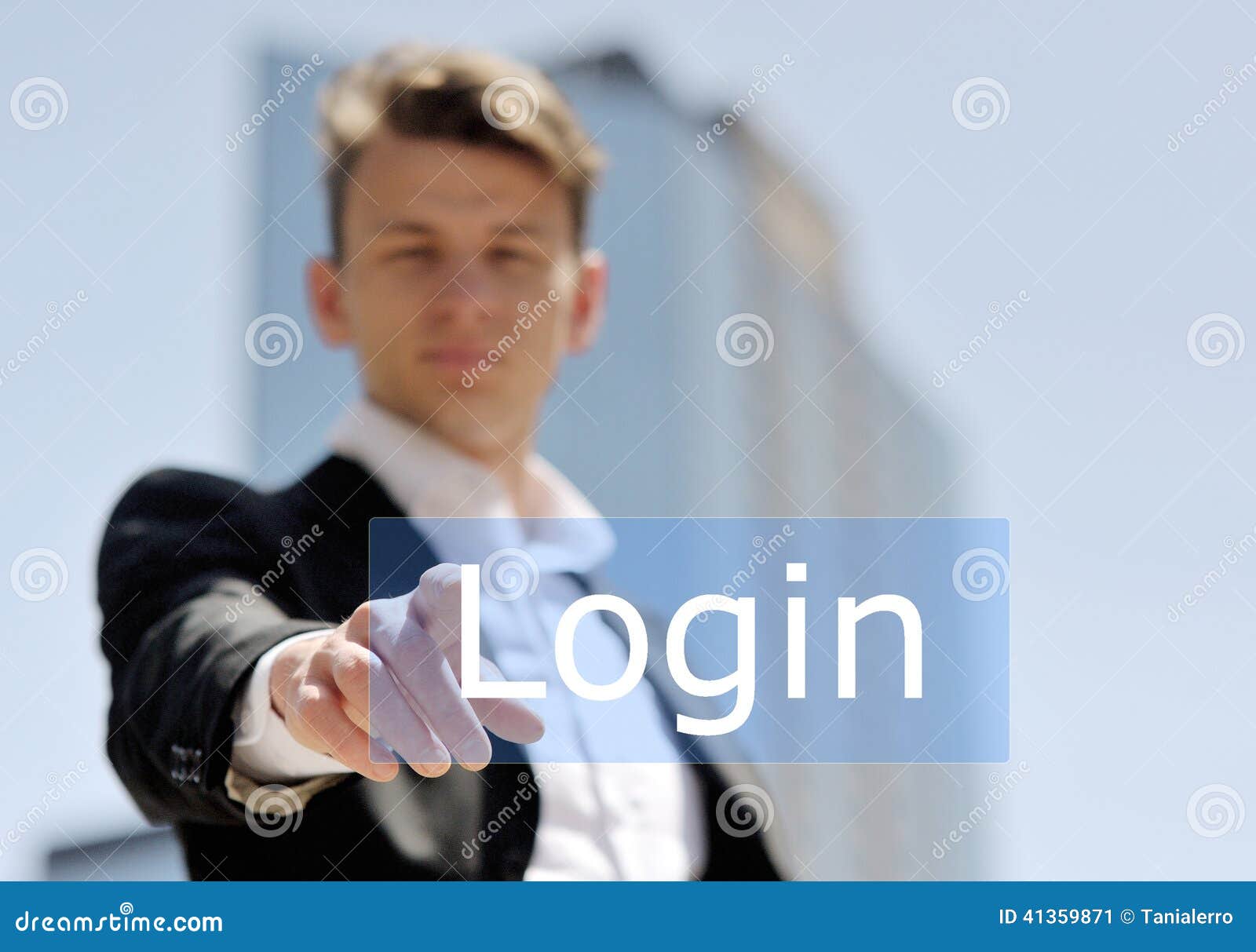 Businessman Press Virtual Login Button Stock Image - Image of input ...