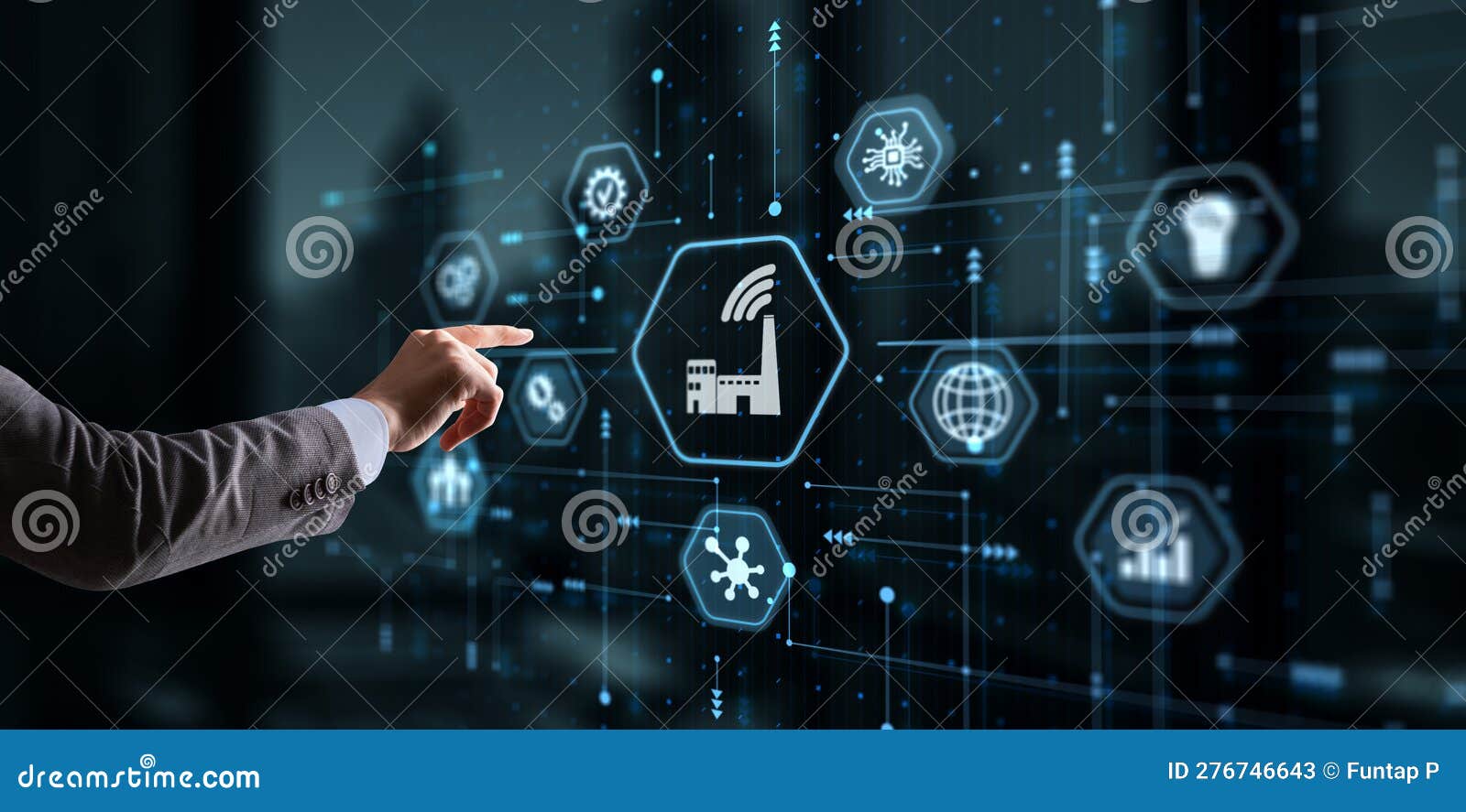 Businessman Presses a Button Smart Home Automation Control System Stock ...