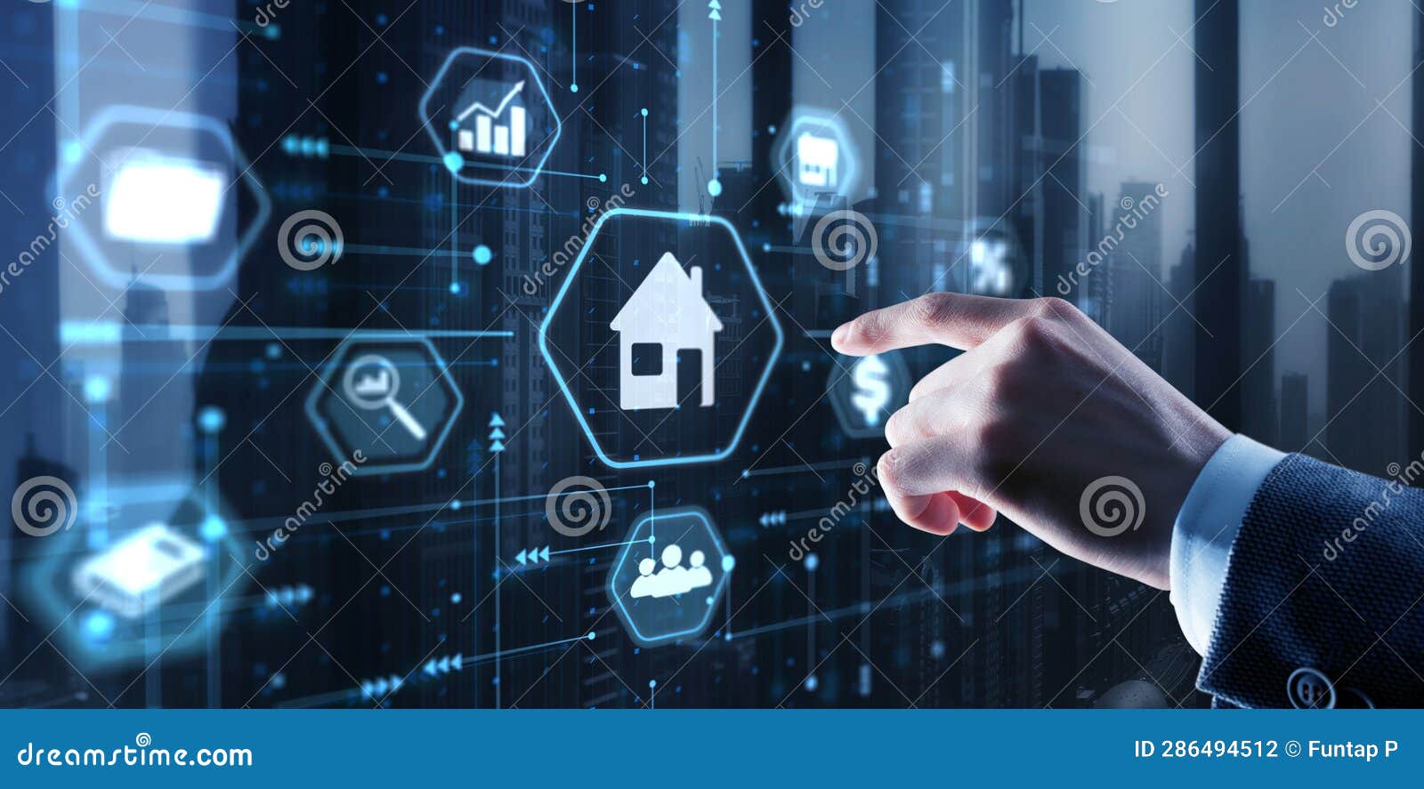 Businessman Presses a Button Smart Home Automation Control System ...