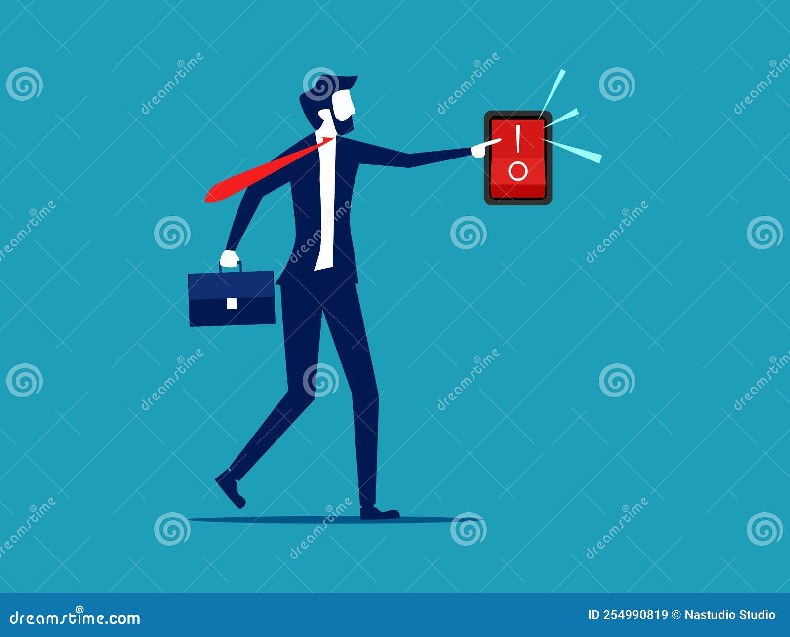 Businessman Presses a Button To Turn on a Switch. Stock Vector ...