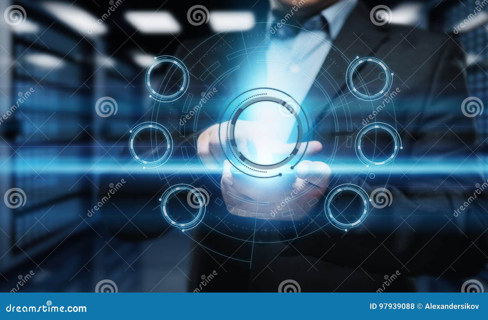 Businessman Pressing Button. Man Pointing on Futuristic Interface ...