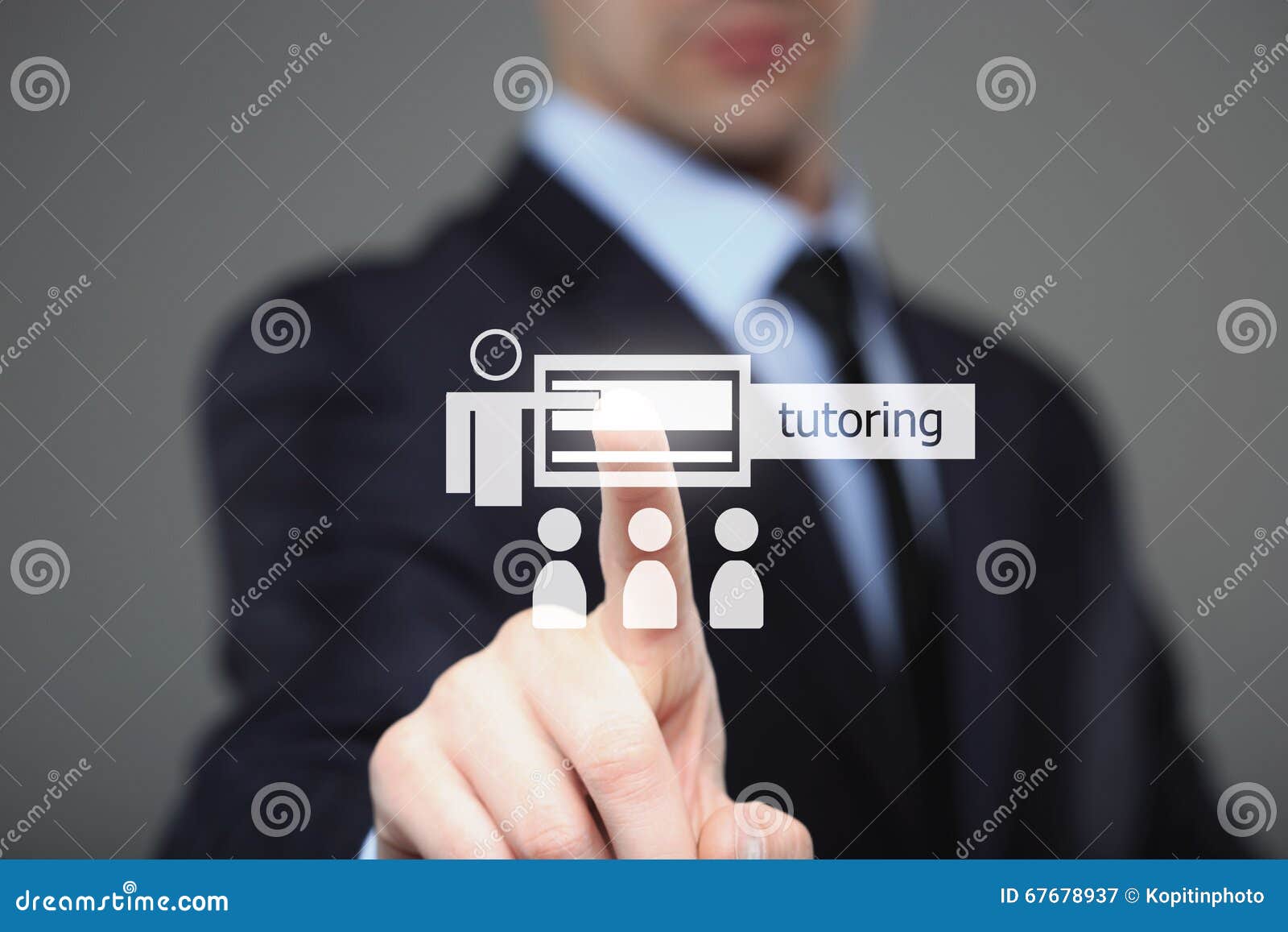 Businessman Pressing Button on Touch Screen Interface and Select ...