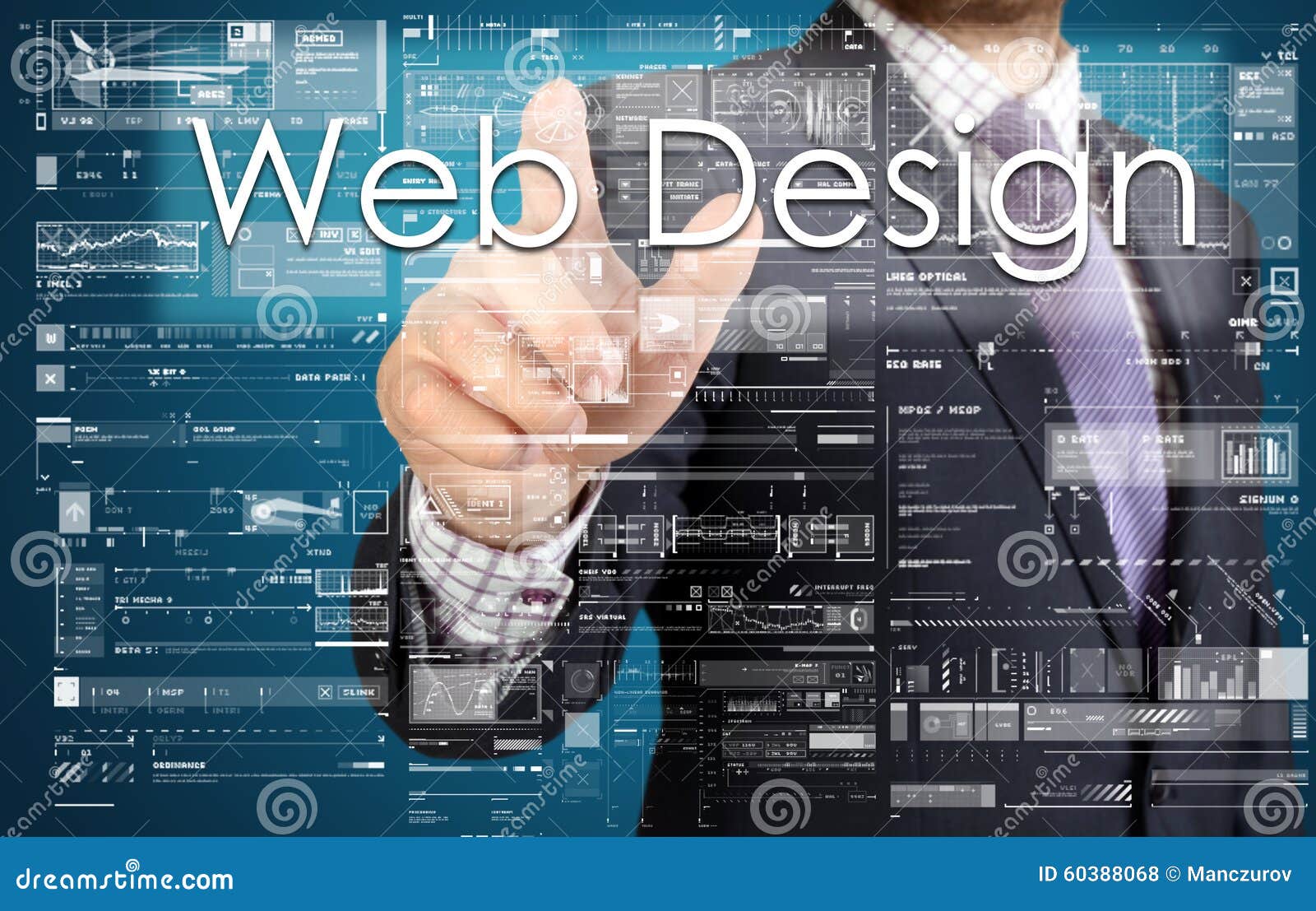 The Businessman is Pressing the Button on the Touch Screen: Web Design ...
