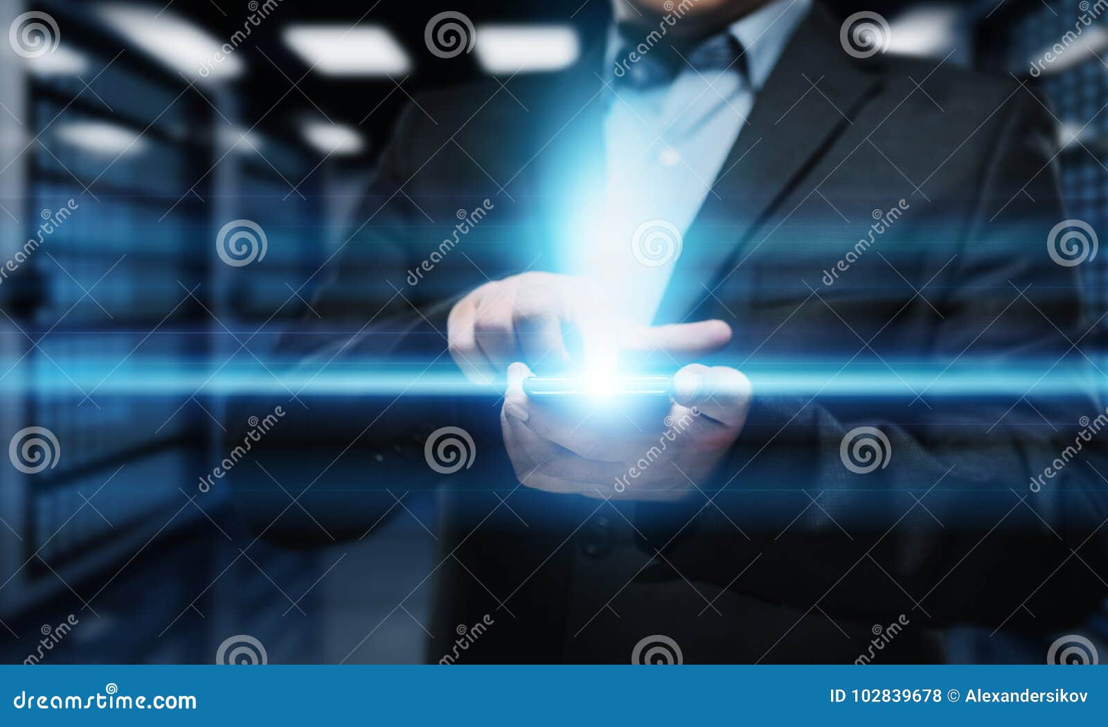 Businessman Pressing Button. Man Pointing on Futuristic Interface ...