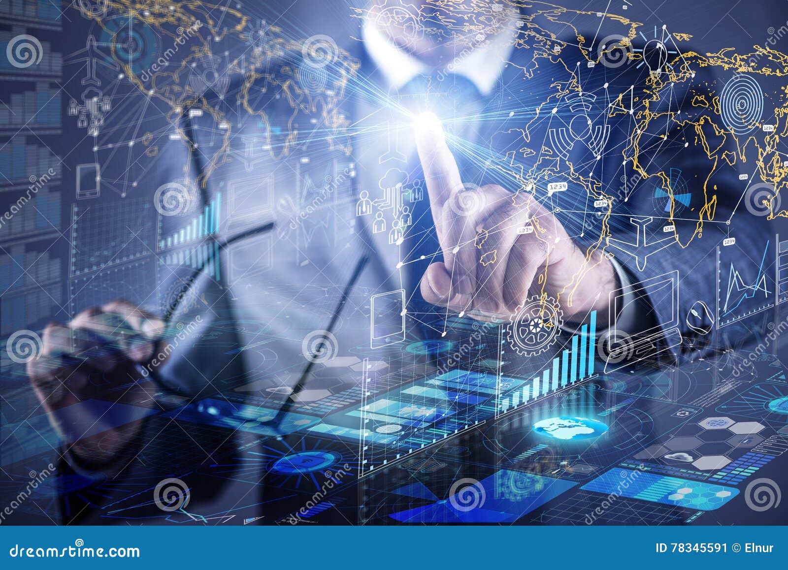 The Businessman Pressing Buttons in Futuristic Concept Stock ...