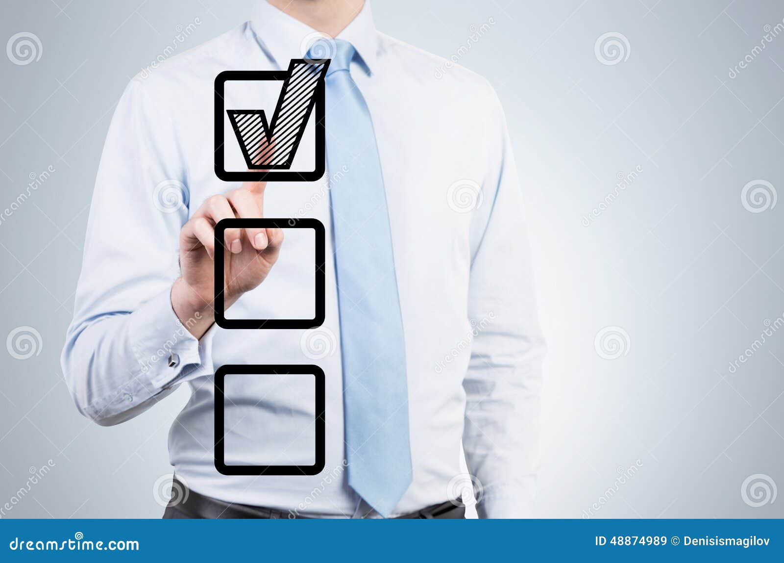 Businessman Pressing Checmark Stock Image - Image of score, detail ...