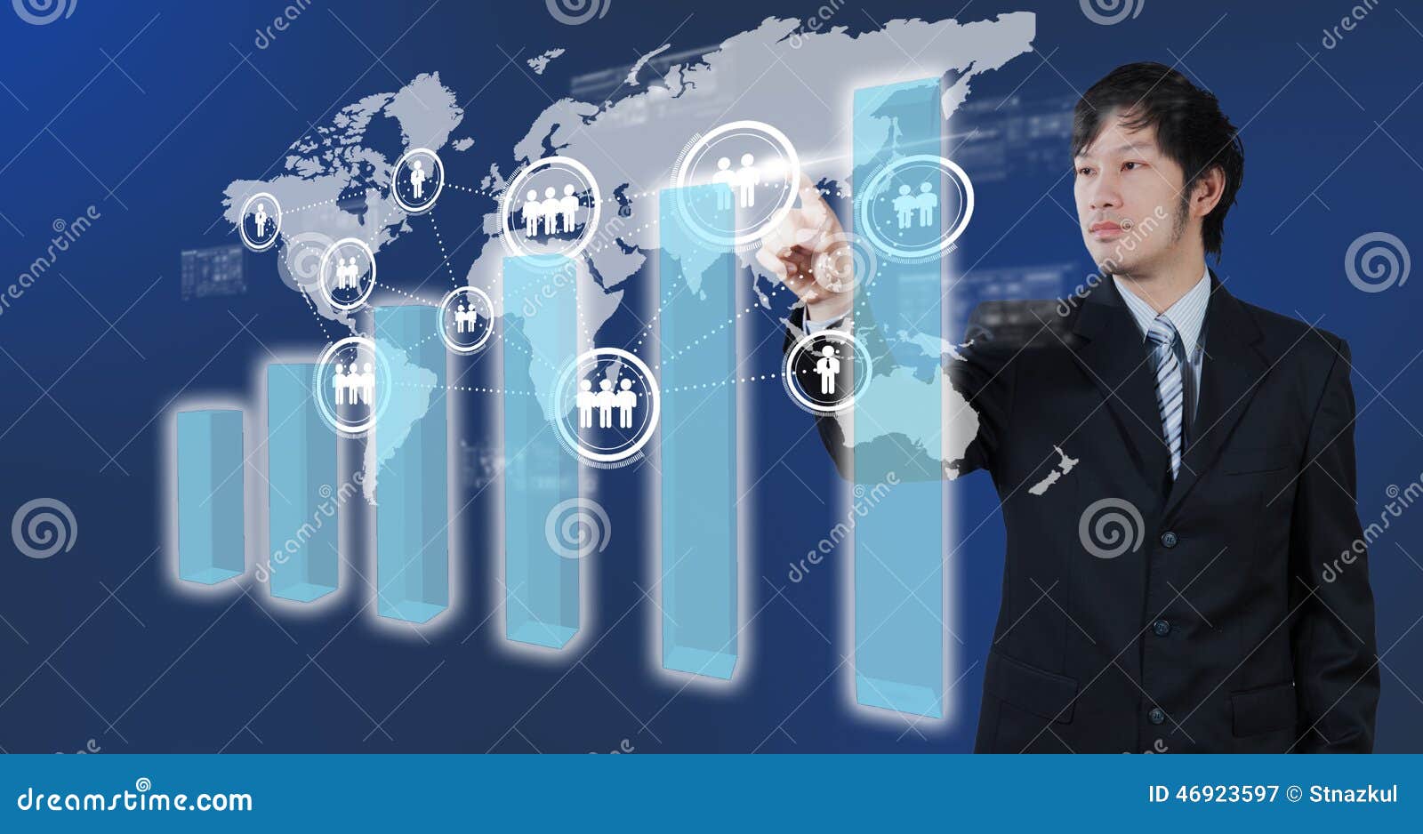 Businessman Pressing on Digital Virtual Screen, Globalization Stock ...