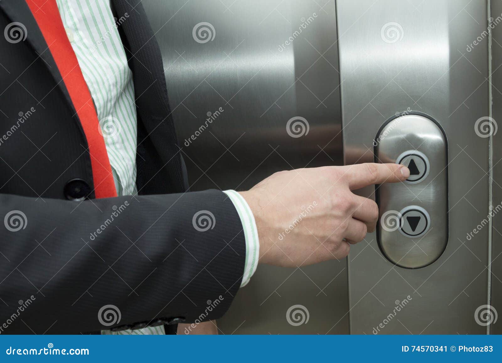 Businessman Pressing Elevator Up Button Stock Image - Image of human ...
