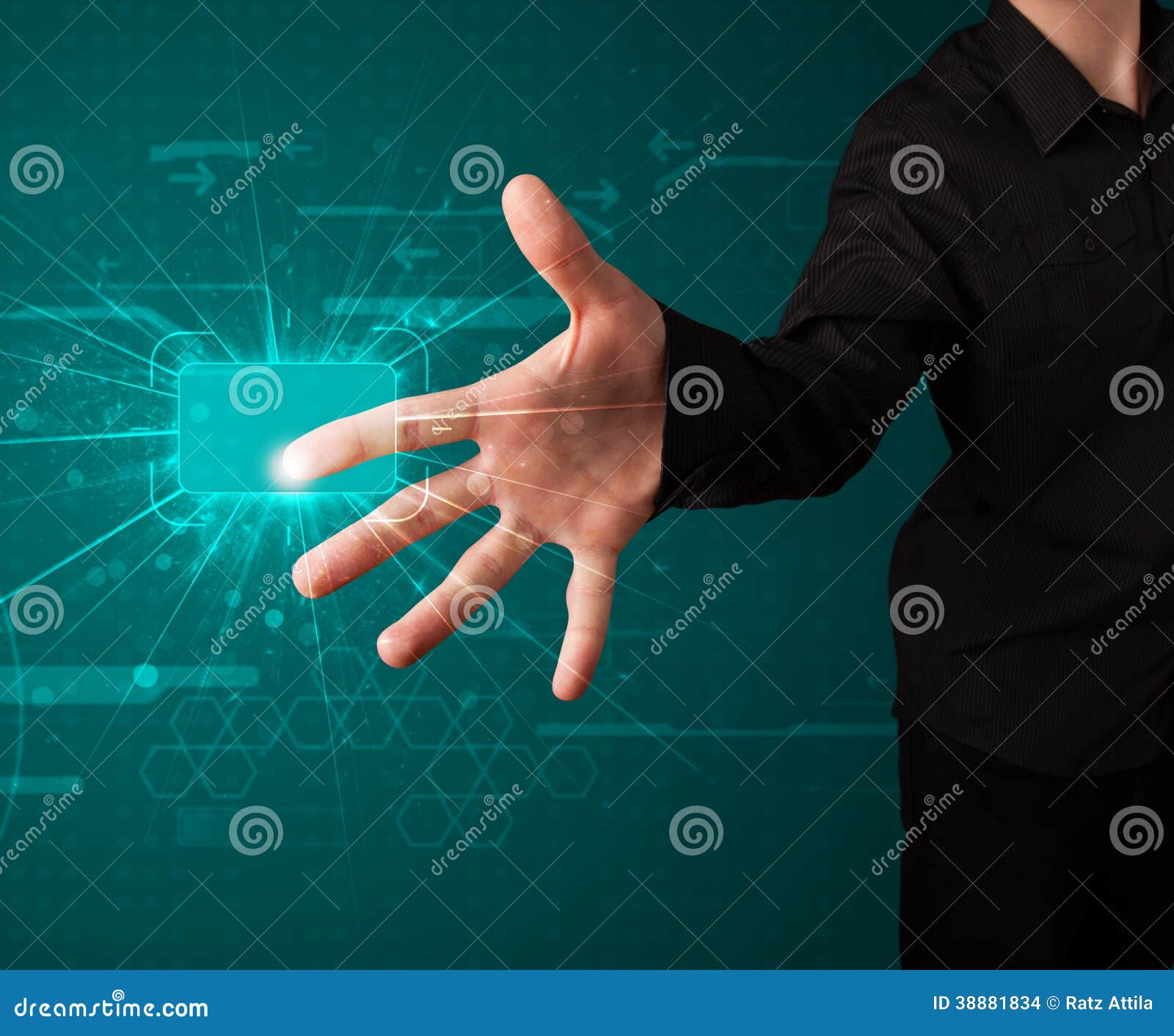 Businessman Pressing High Tech Buttons Stock Photo - Image of digital ...