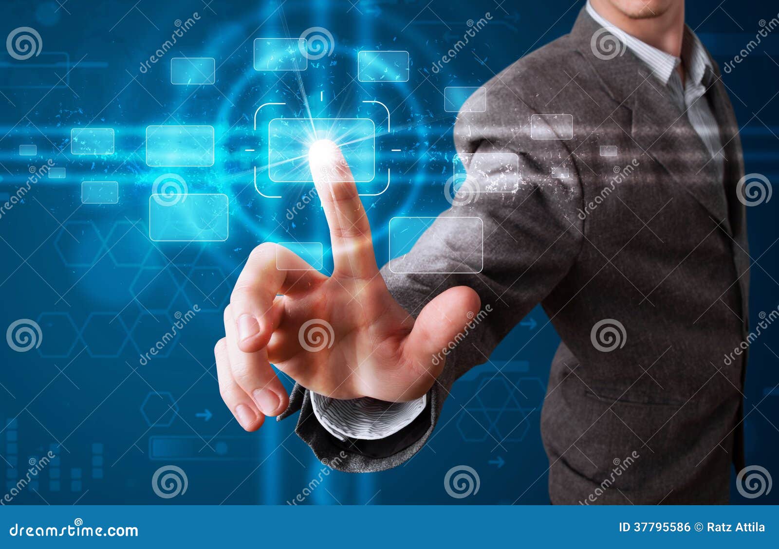Businessman Pressing High Tech Type of Modern Buttons Stock Photo ...