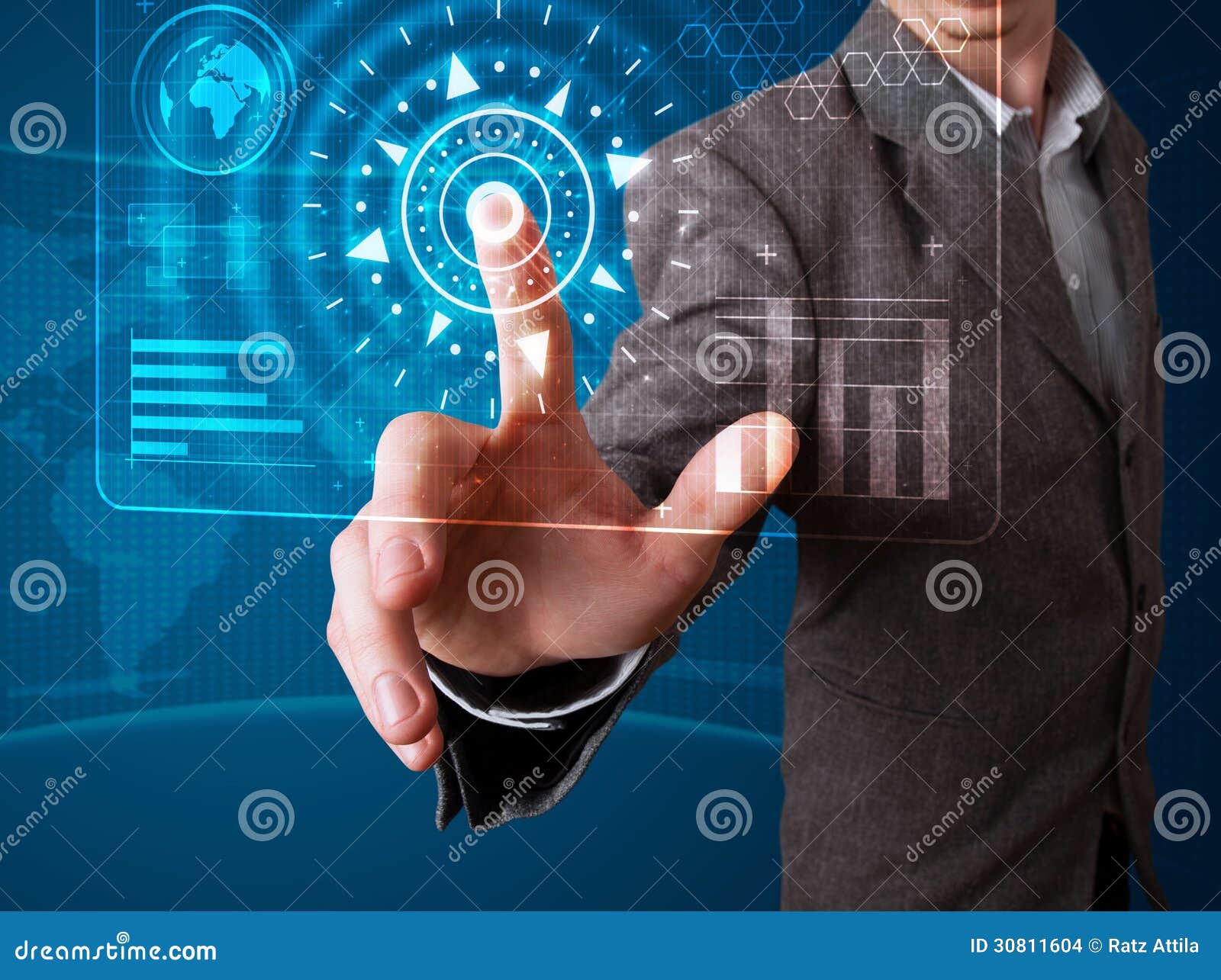 Businessman Pressing High Tech Type of Modern Buttons Stock Photo ...