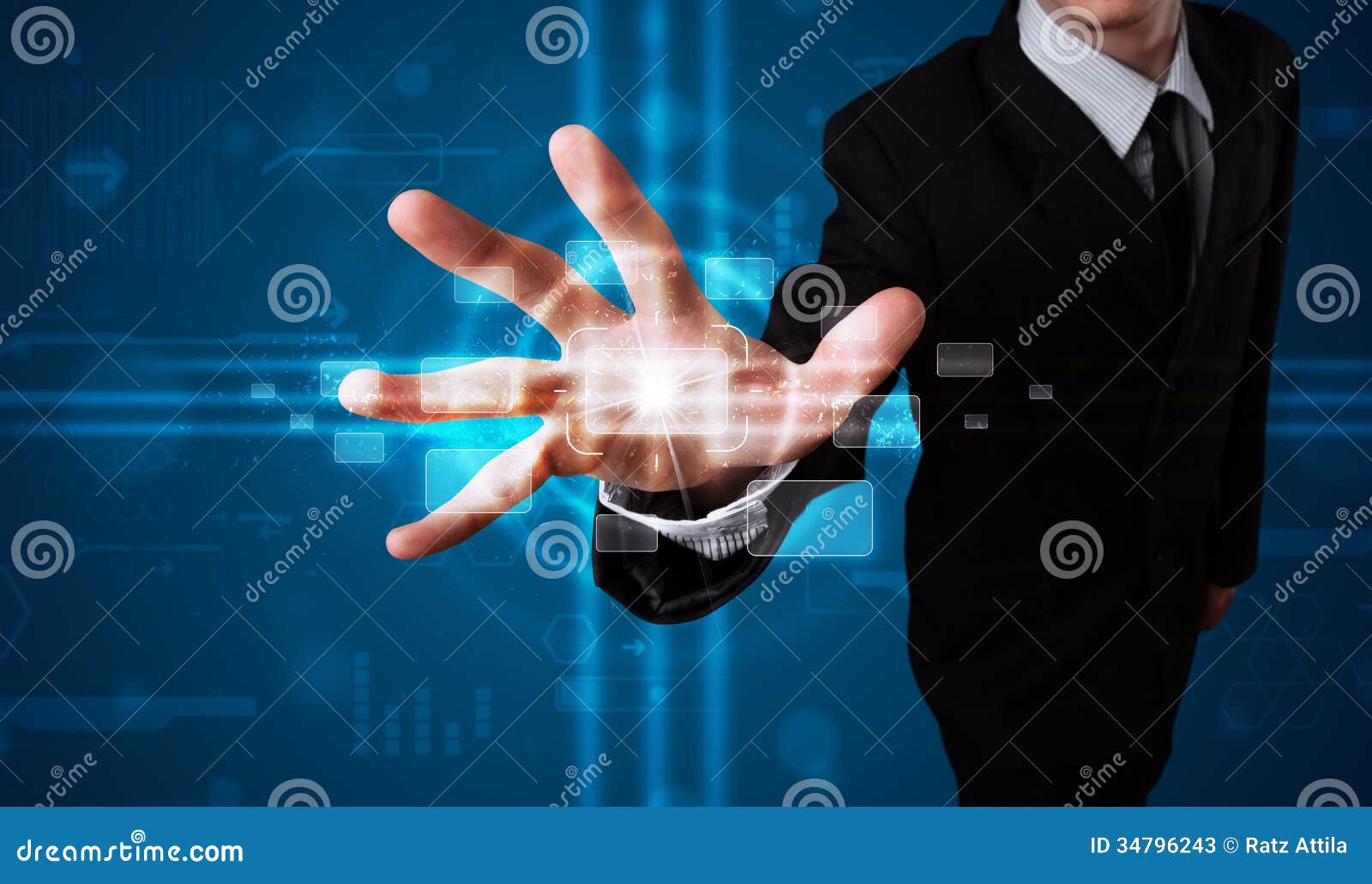 Businessman Pressing High Tech Type of Modern Buttons Stock Image ...