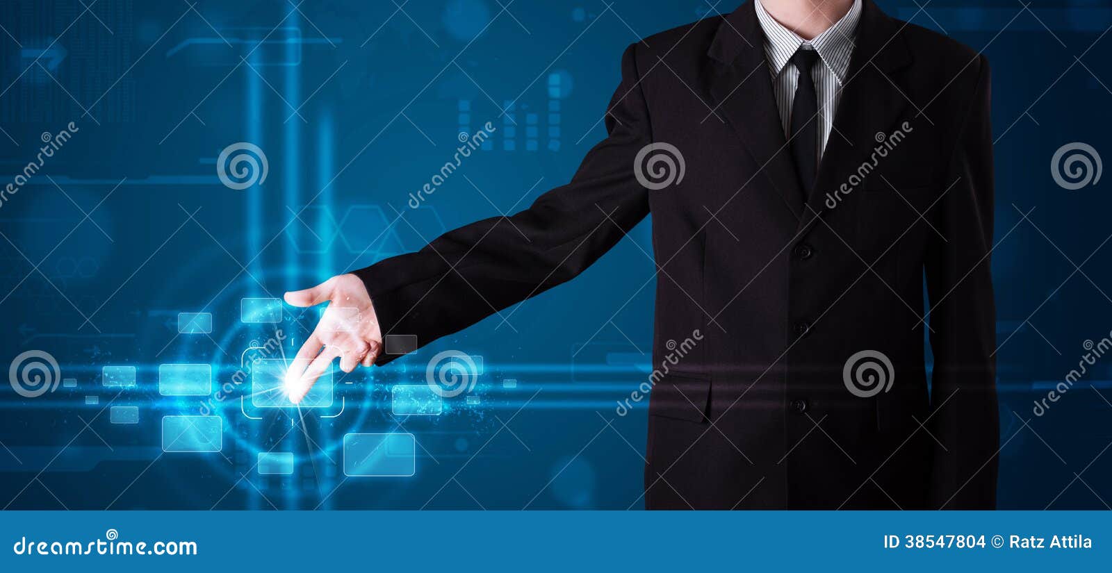 Businessman Pressing High Tech Type of Modern Buttons Stock Photo ...
