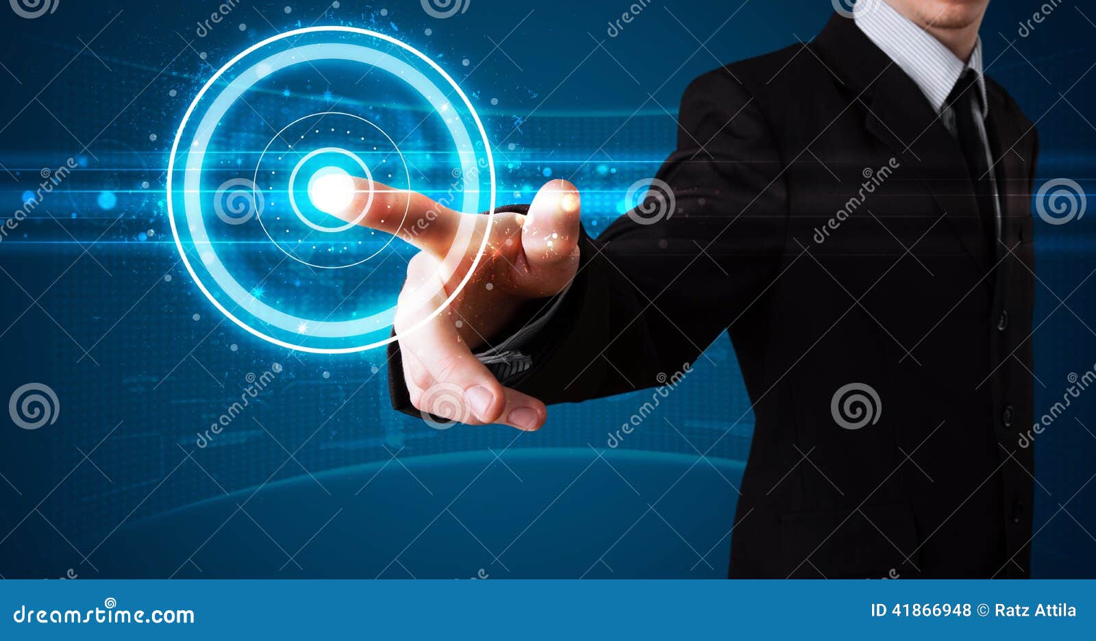 Businessman Pressing High Tech Type of Modern Buttons Stock Photo ...
