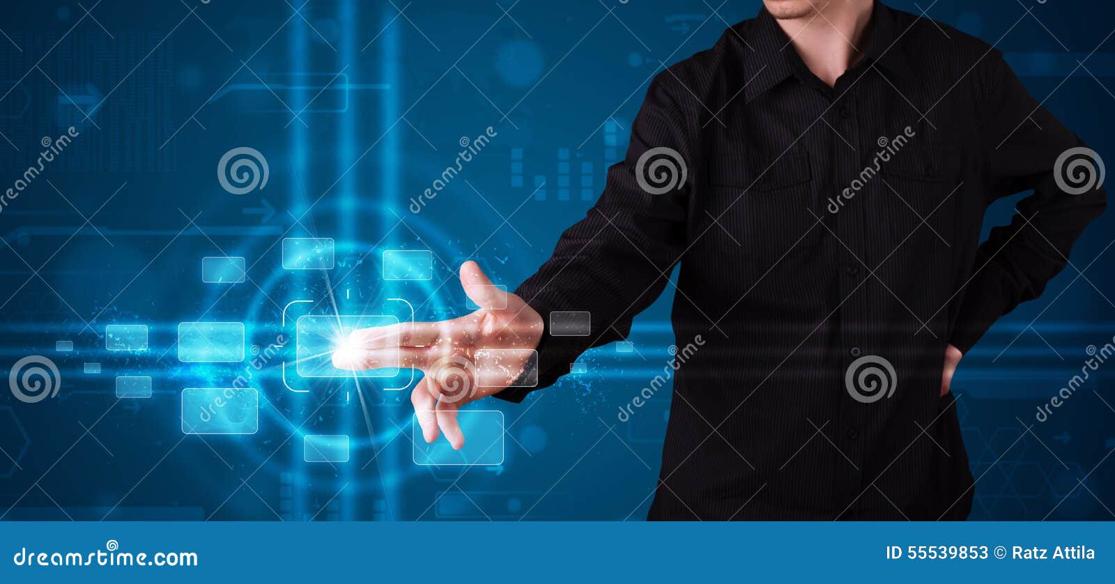 Businessman Pressing High Tech Type of Modern Buttons Stock Image ...