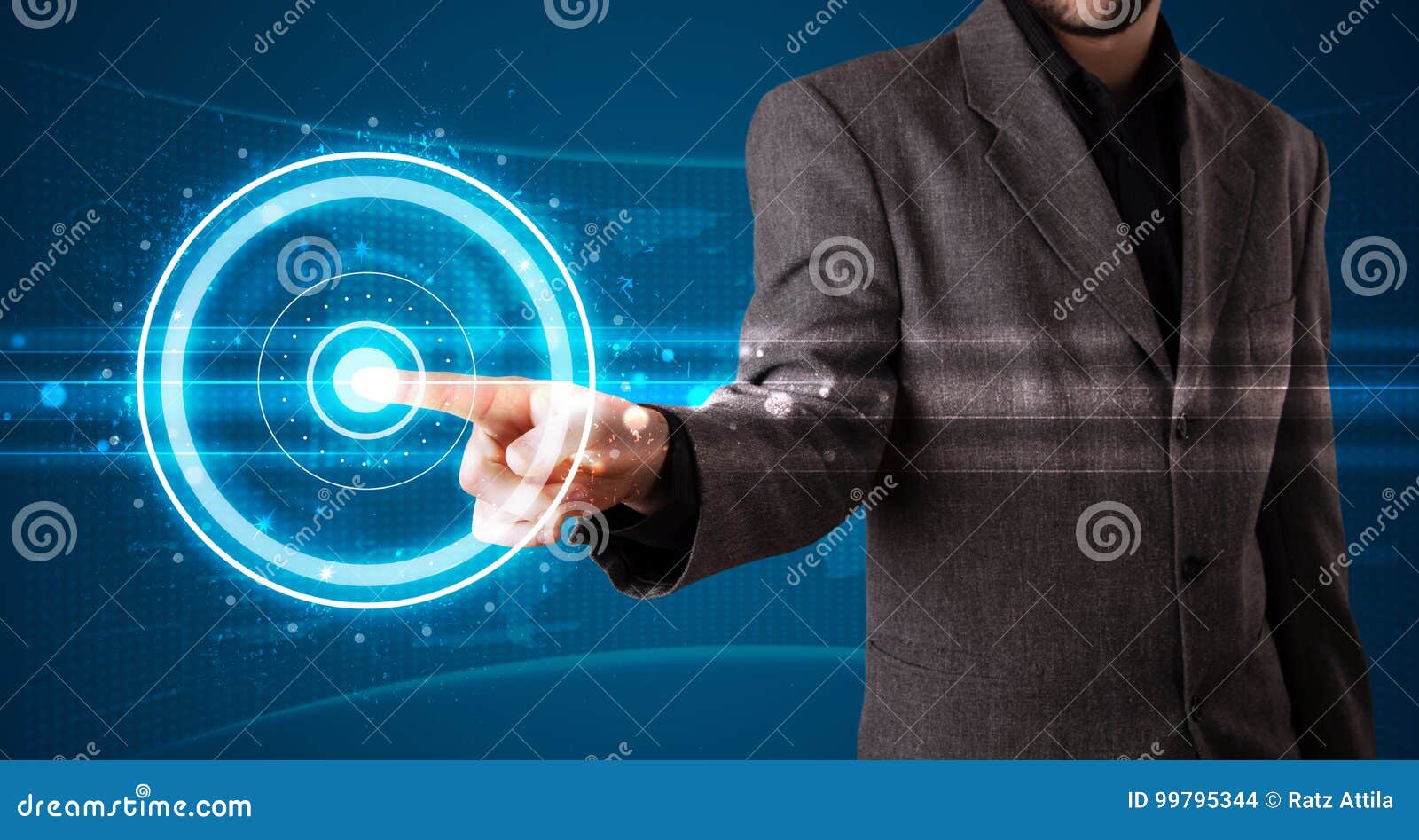 Businessman Pressing High Tech Type of Modern Buttons Stock Photo ...