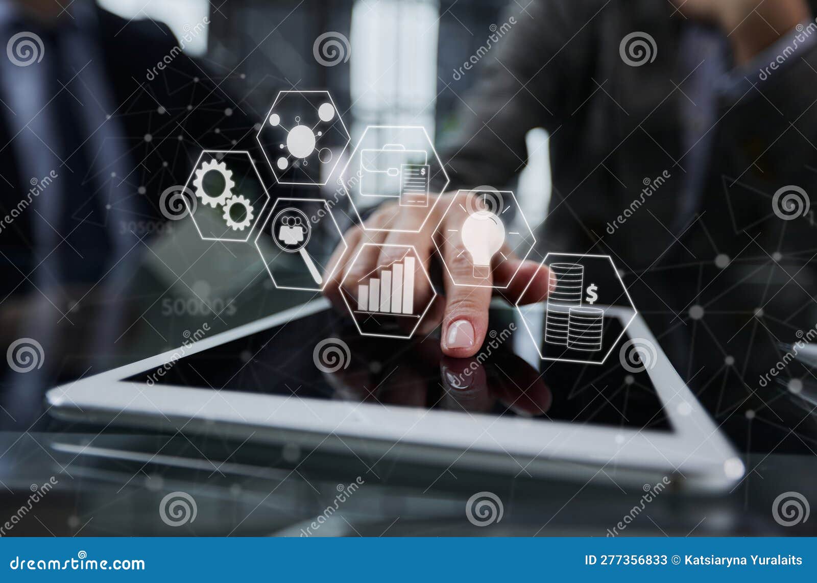 Businessman Pressing His Finger on the Screen of the Digital Tab Stock ...