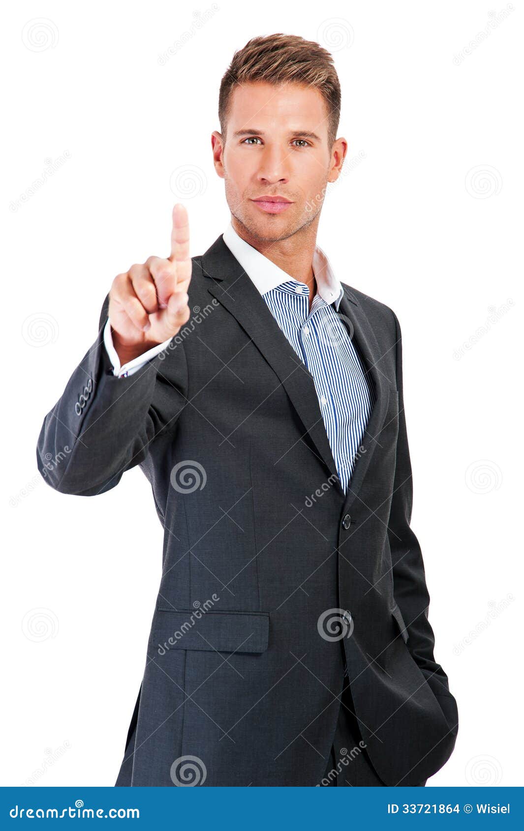 Businessman Pressing an Imaginary Button Stock Photo - Image of press ...