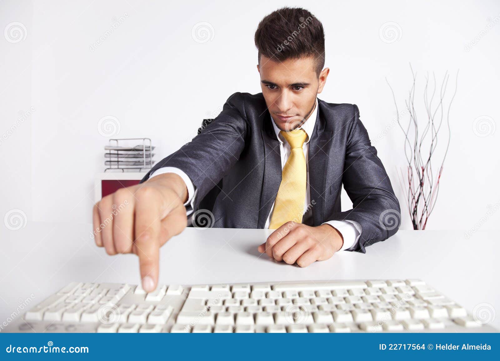 Businessman Pressing a Key on the Keyboard Stock Photo - Image of male ...